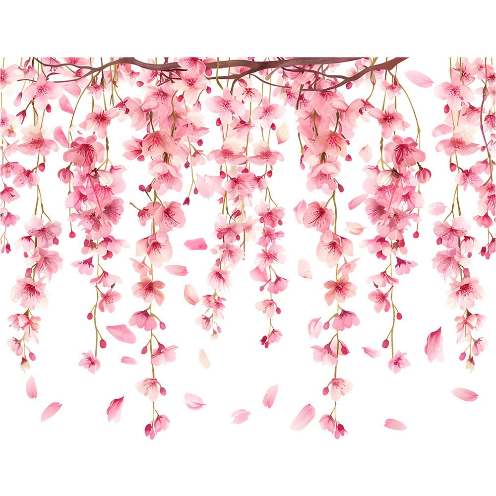 Cherry Blossom Flower Vine Wall Decals Pink Hanging Peach Branch Cling ...