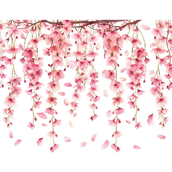 Cherry Blossom Flower Vine Wall Decals Pink Hanging Peach Branch Cling ...