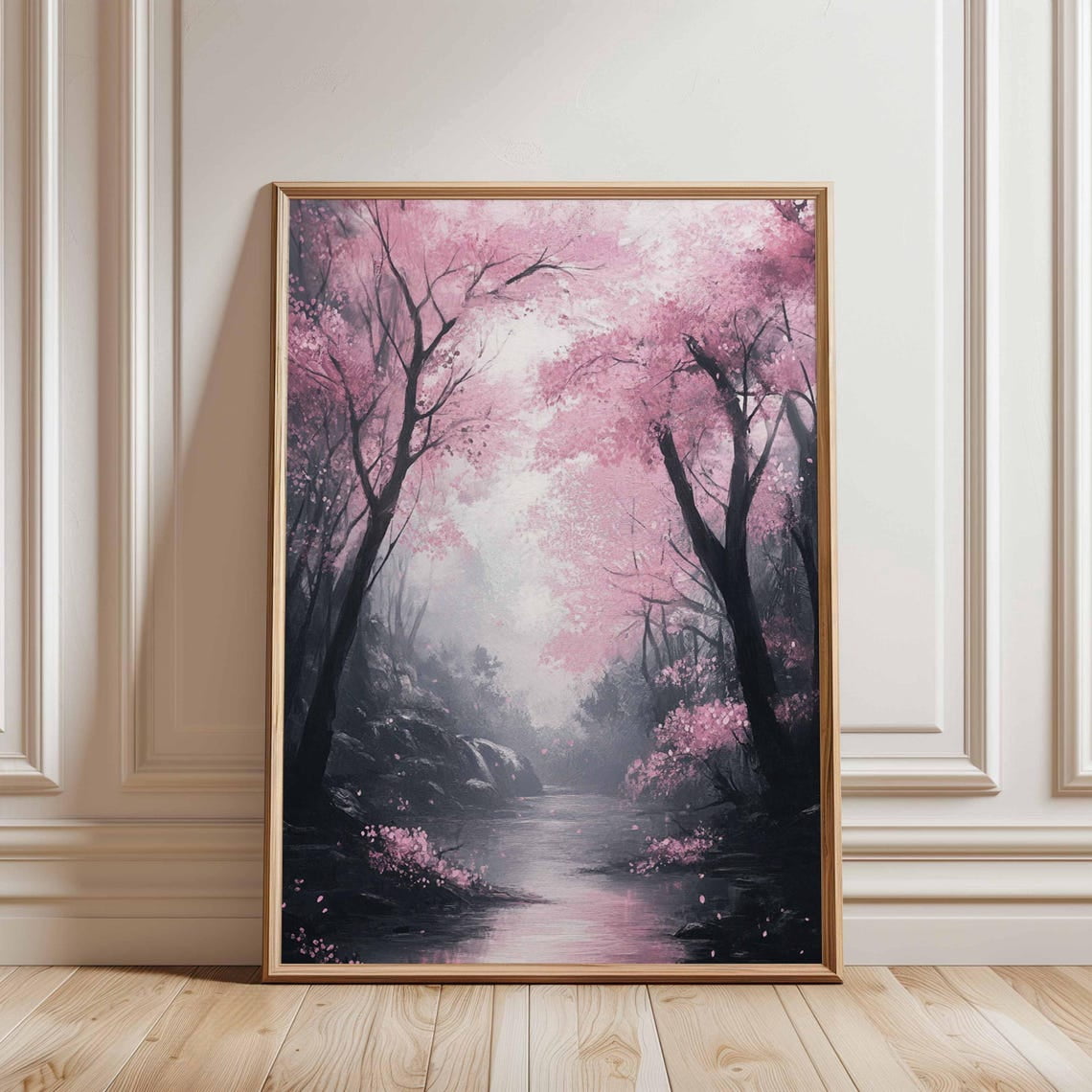 Cherry Blossom Forest Poster Japanese Nature Wall Art Pink Landscape ...