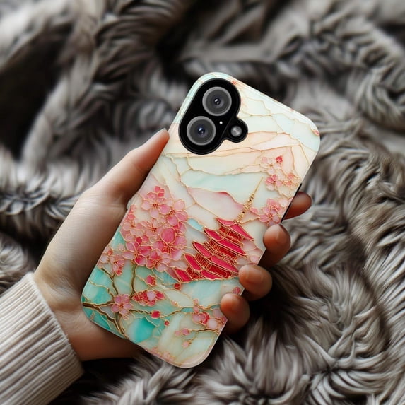 Cherry Blossom Fuji Pagoda Stained Glass Design Phone Case with iPhone ...