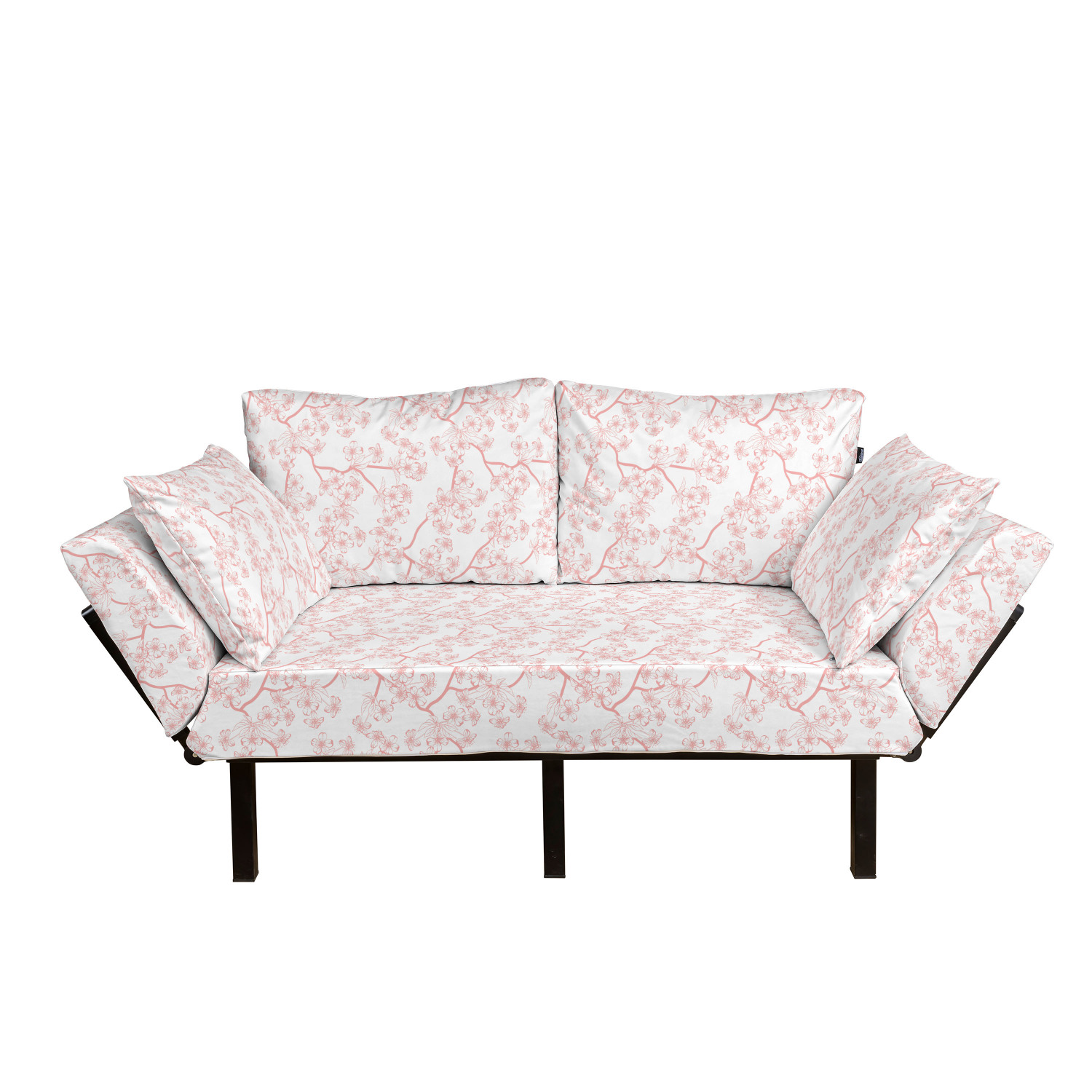 Cherry Blossom Futon Couch, Retro Revival Sakura Pattern in Soft Color ...