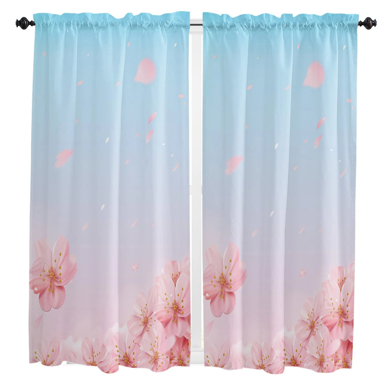 Cherry Blossom Gradient Flower Curtain Home ration Living Room Short ...