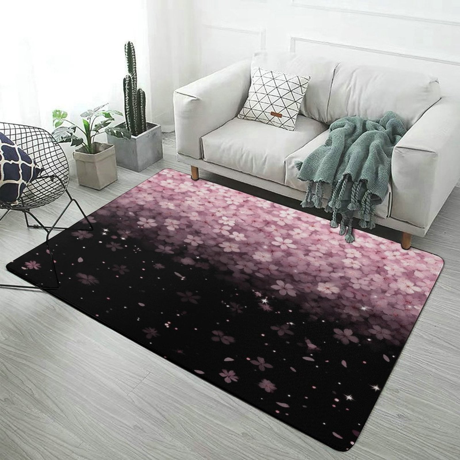 Cherry Blossom Gradient Sparkle Carpet Style Living Room Bedroom Soft ...