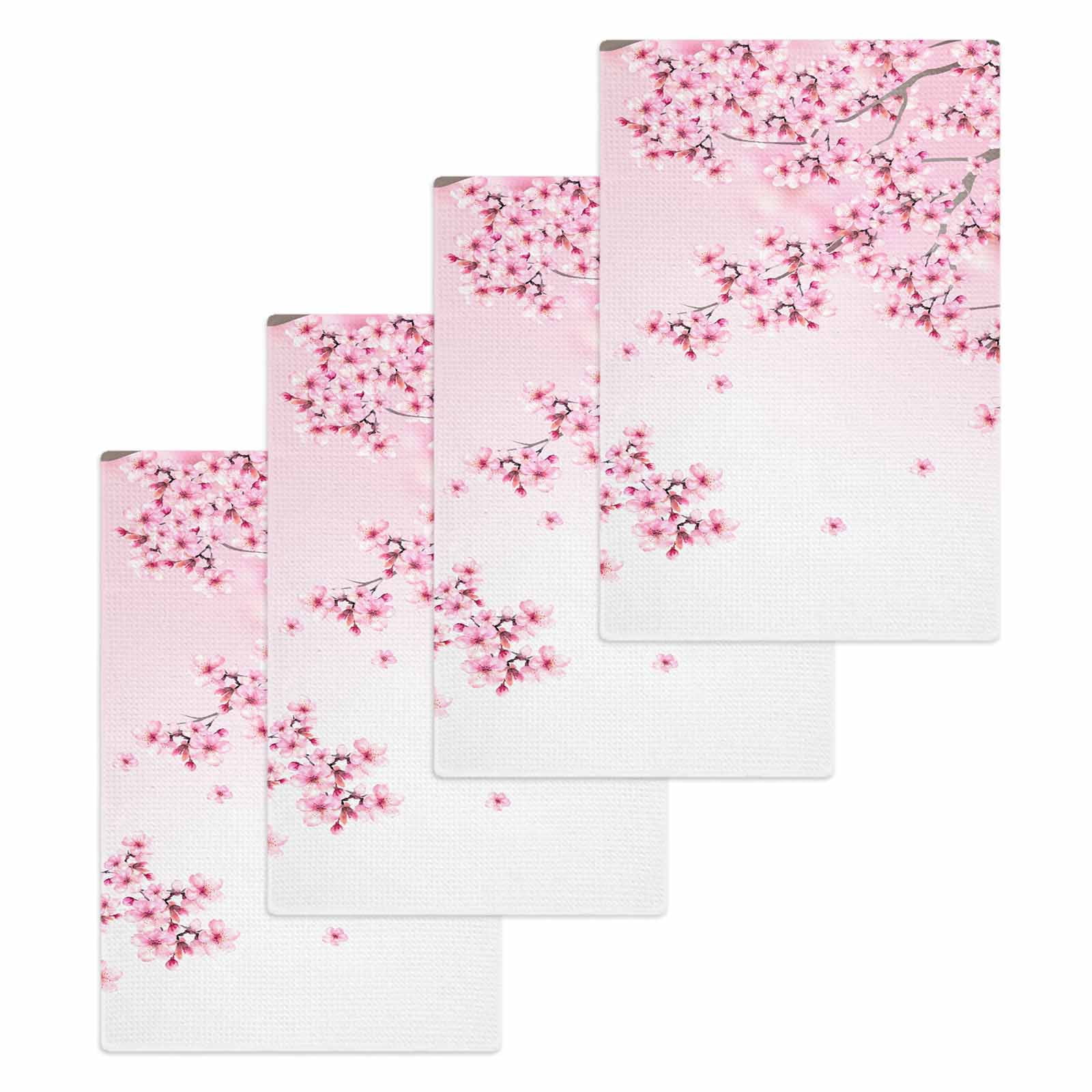 Cherry Blossom Hand Towels Set, Waffle Weave Kitchen Towels 4 Pieces ...