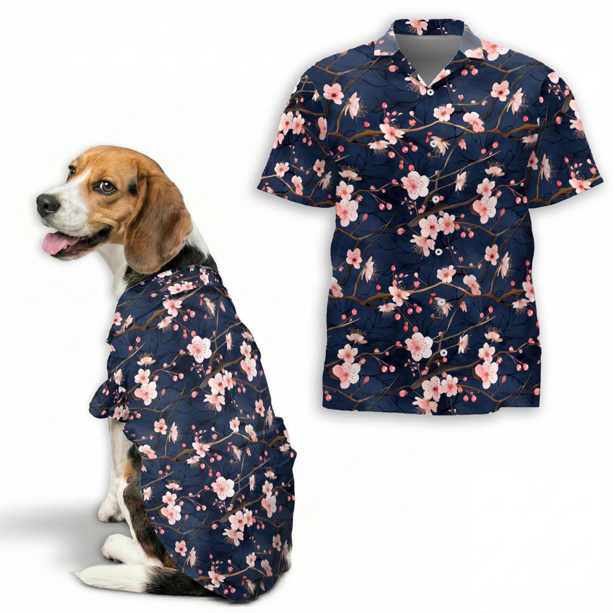 Cherry Blossom Hawaiian Shirt for Adults and Dogs, Floral Design with ...