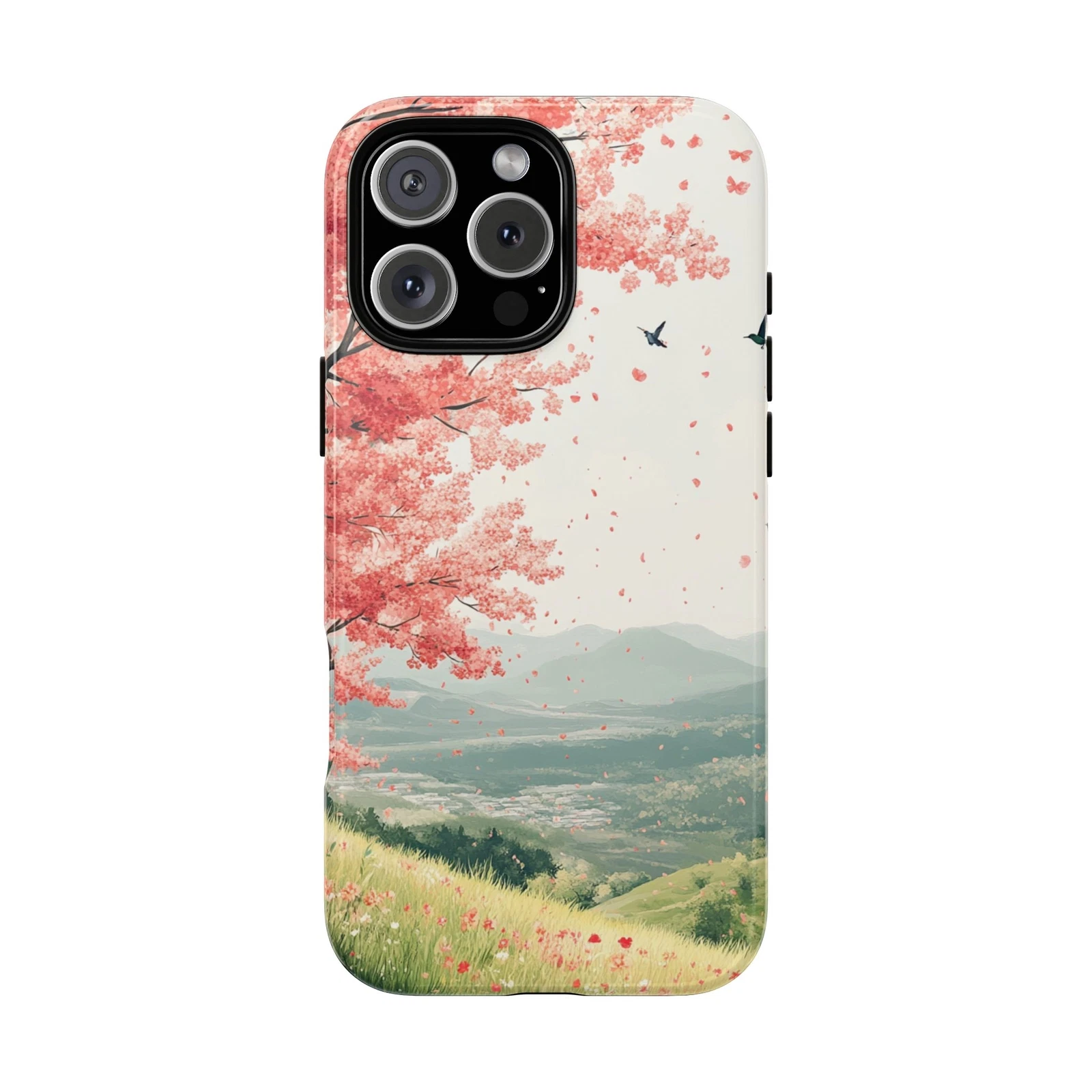 Cherry Blossom Hill Landscape Phone Case for iPhone 11 to 16 Pro Max ...
