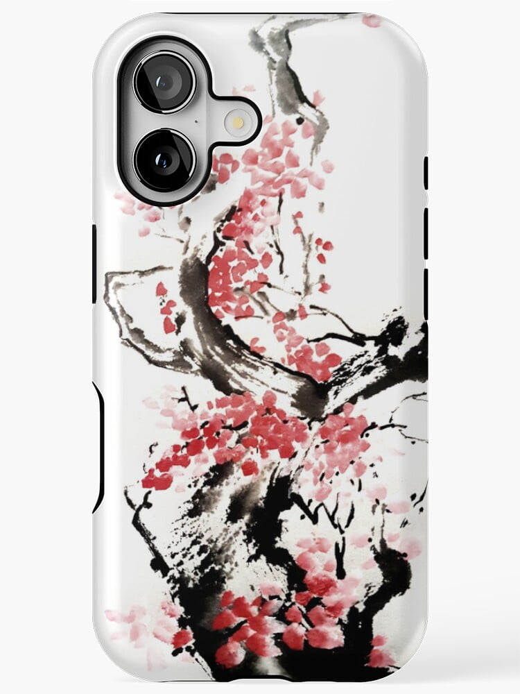 Cherry Blossom Japanese Ink Painting Phone Case for iPhone 17 16 15 14 ...