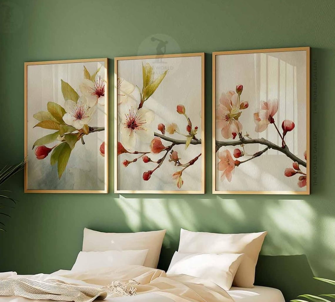 Cherry Blossom Japanese Sakura Floral Wall Art Version Two Set 3 ...
