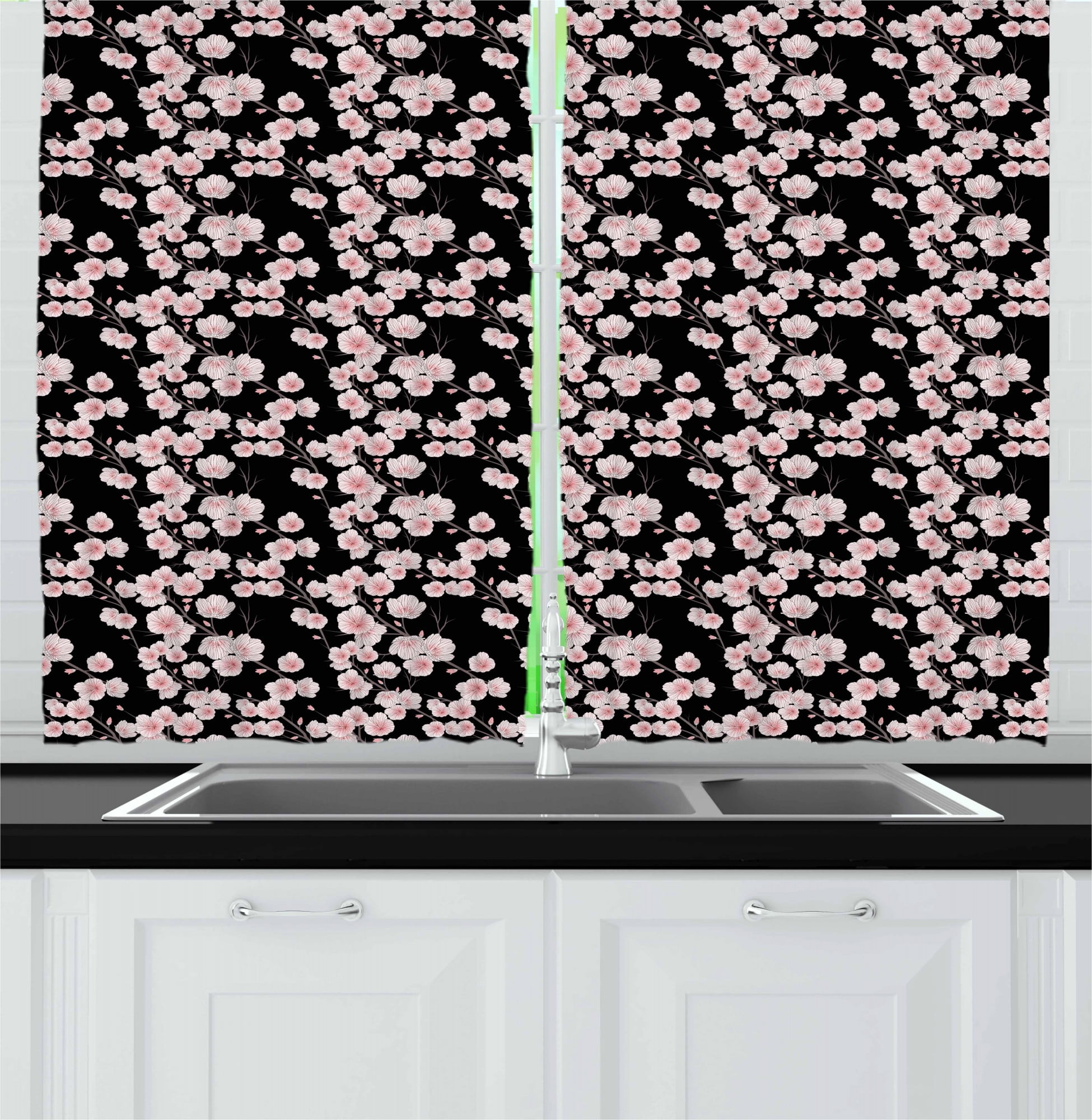 Cherry Blossom Kitchen Curtains, Fresh Nature Theme Branches with ...