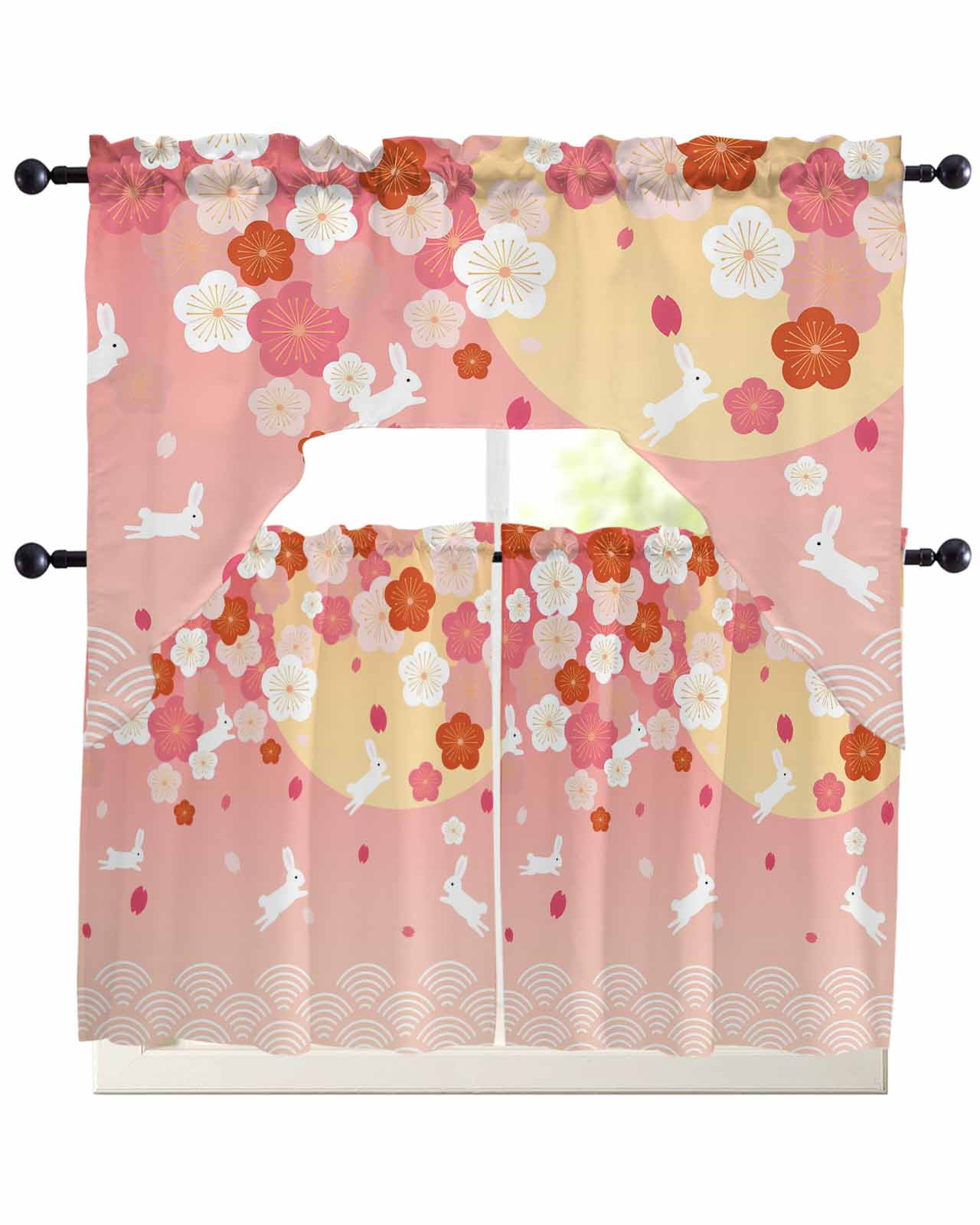 Cherry Blossom Kitchen Curtains Sets 24 Inch Length with Valance ...