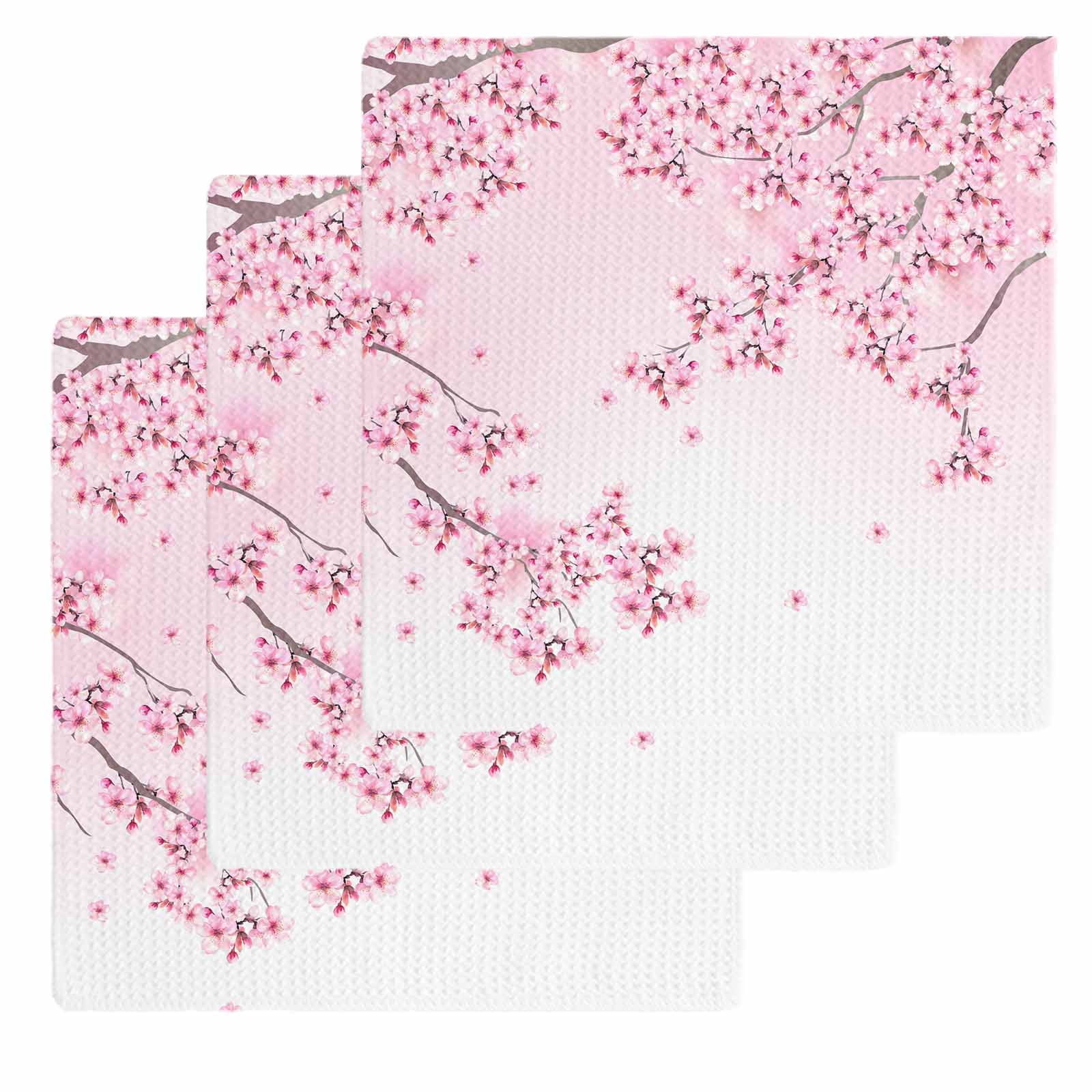 Cherry Blossom Kitchen Dish Towels for Drying Dishes Set of 3, Gradient ...
