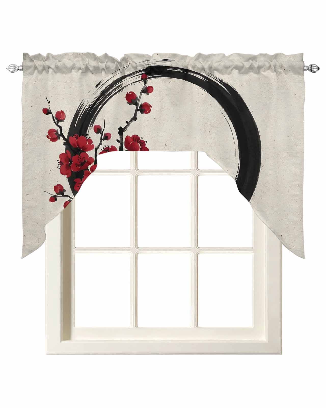 Cherry Blossom Kitchen Swag Valances for Windows, Japanese Red Plum ...