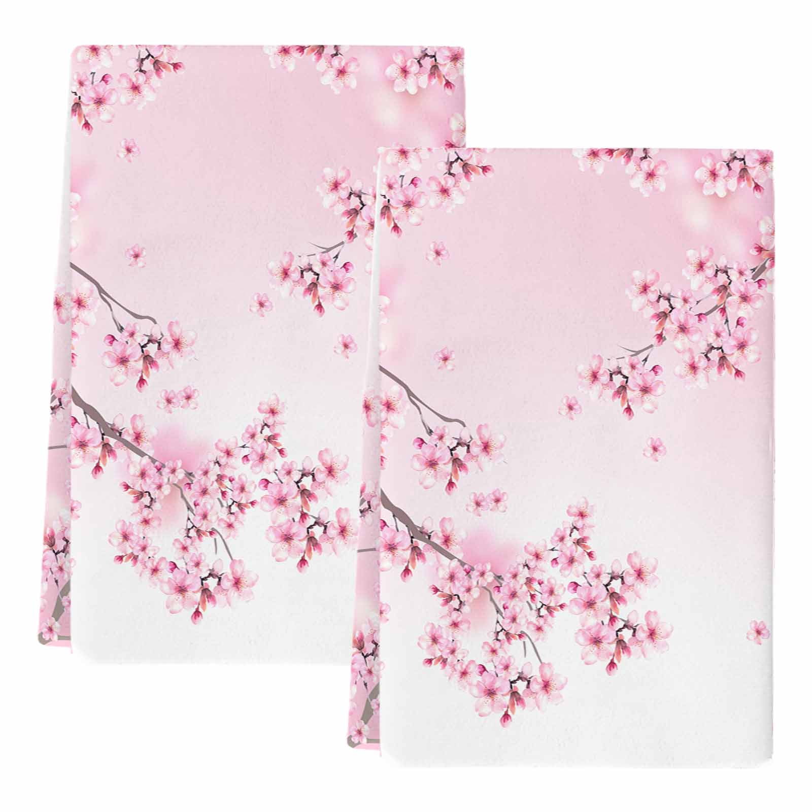 Cherry Blossom Kitchen Towels Set of 2, Gradient Tree Pink Flower Plant ...