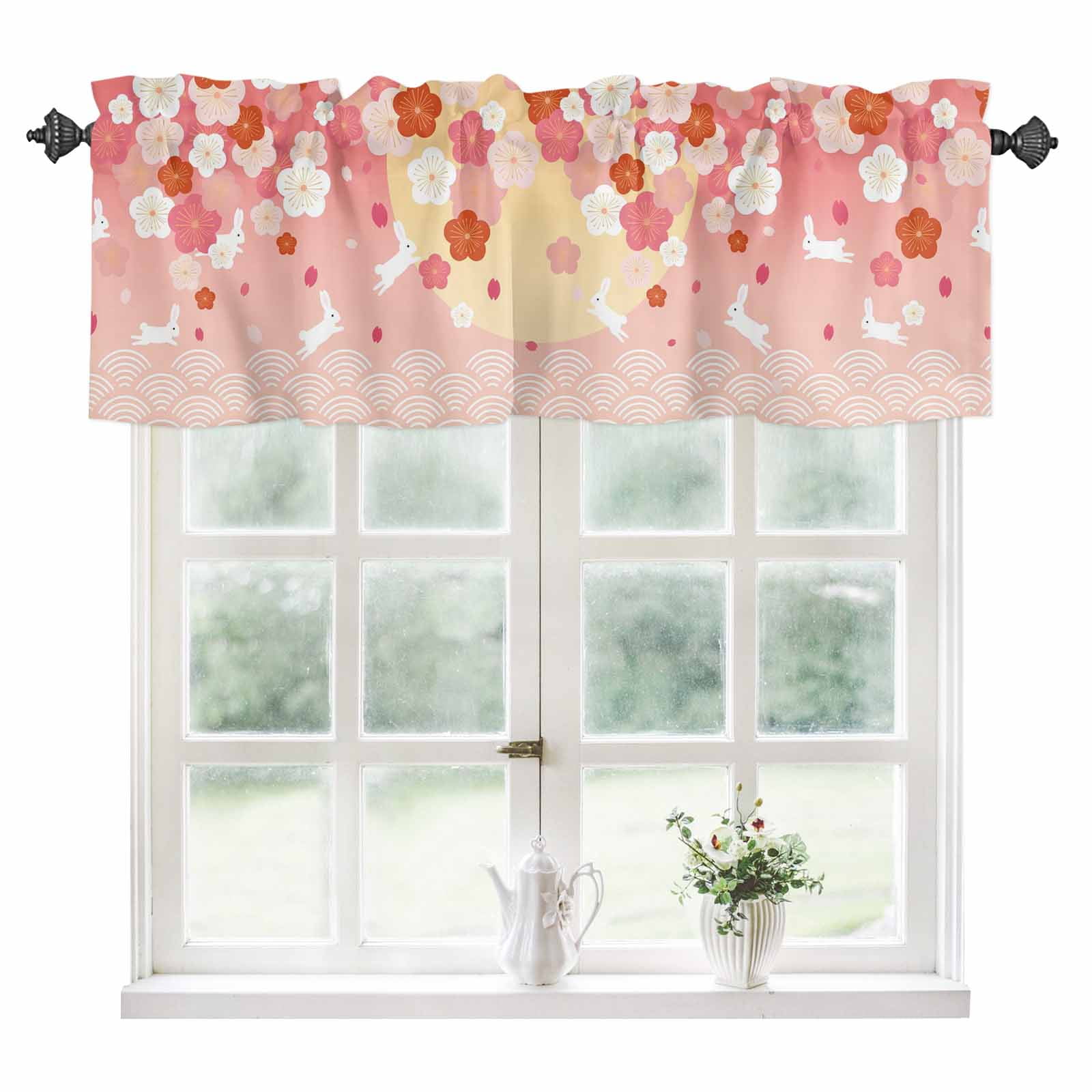 Cherry Blossom Kitchen Valances for Windows 42x12 Inch Kitchen Curtains ...