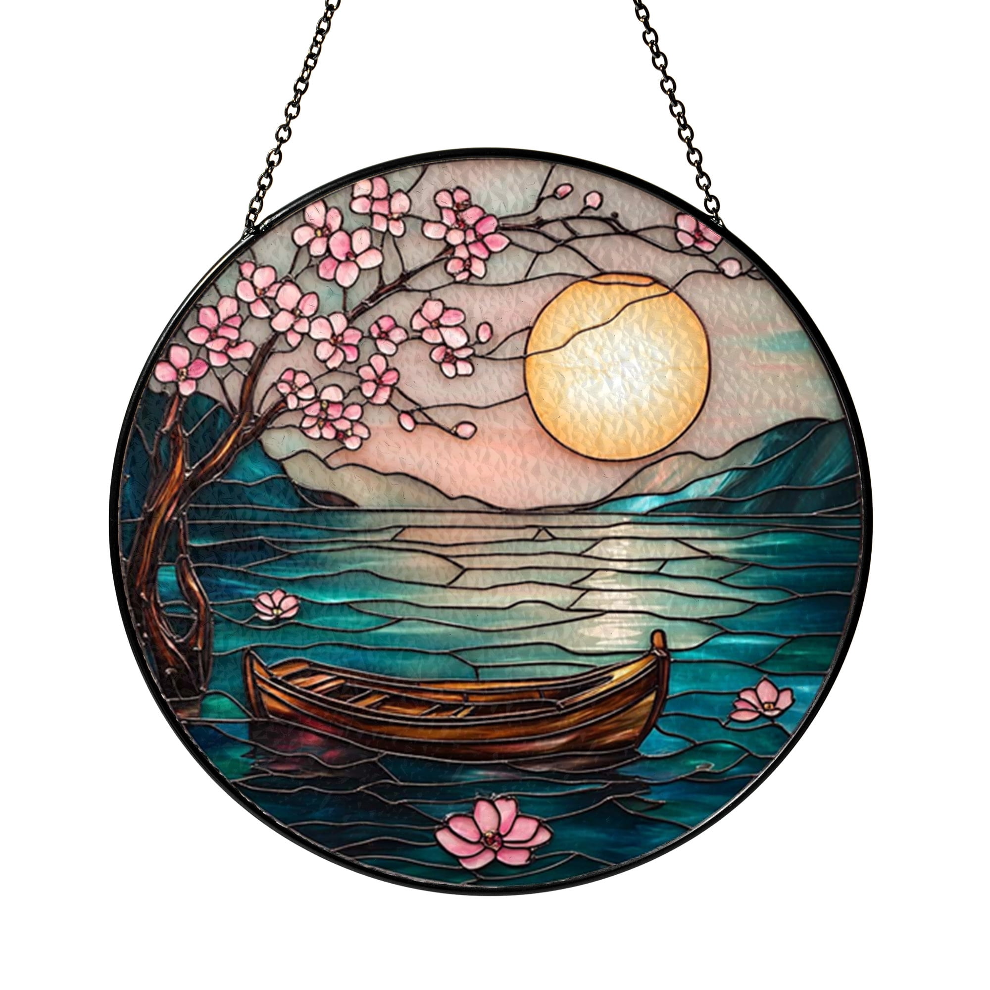 Cherry Blossom Lake Glass Suncatcher Window Decor, Moonlight Hanging ...