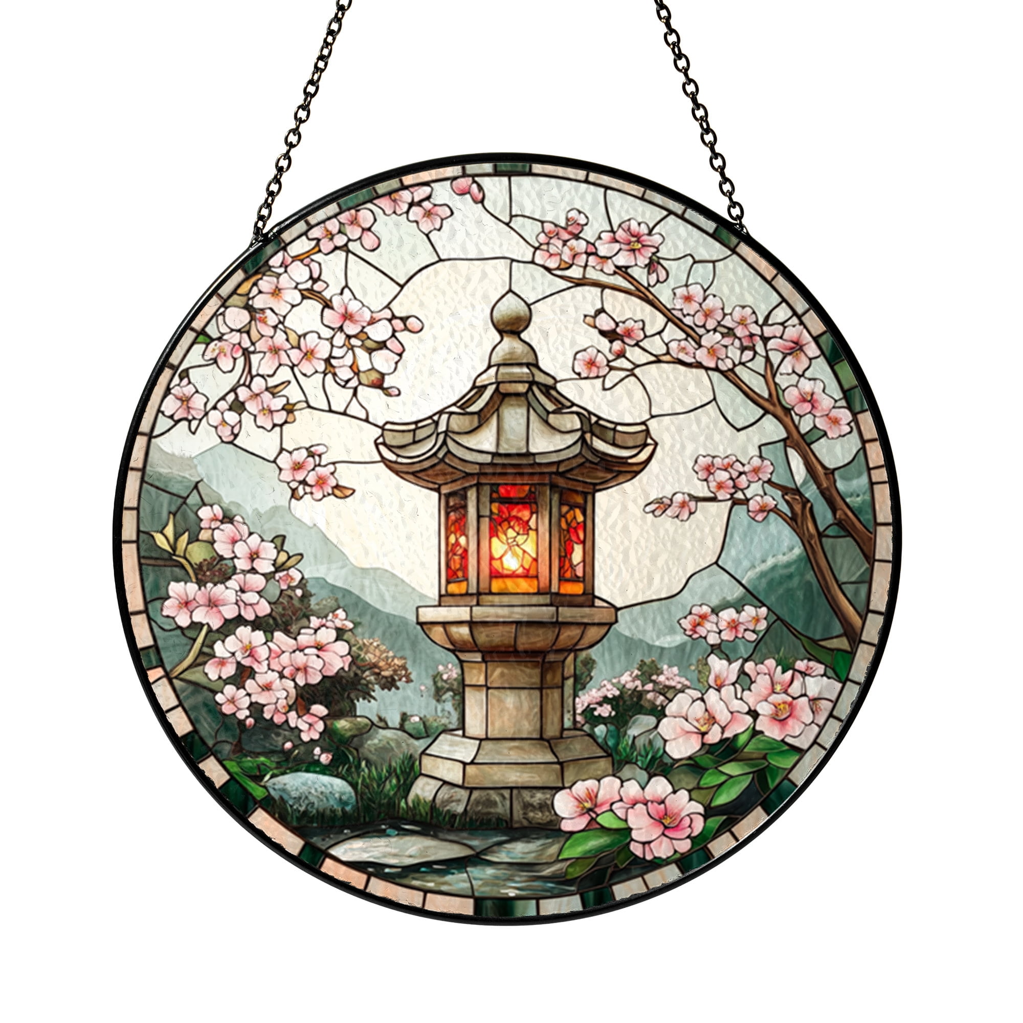 Cherry Blossom Lantern Stained Glass Style Window Suncatcher - Walmart.com