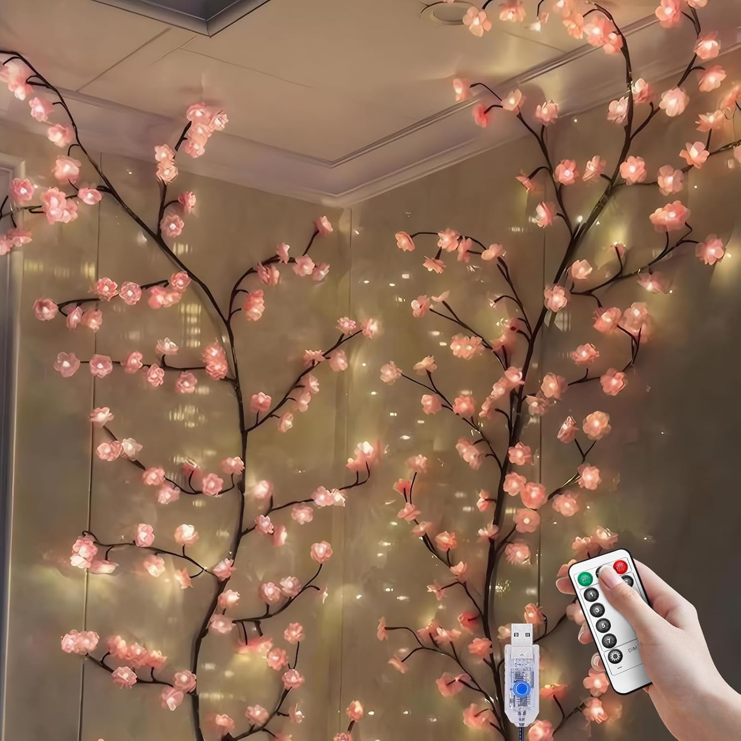 Cherry Blossom Lights for Room Decor Aesthetic,4 FT DIY Pink Wall with ...