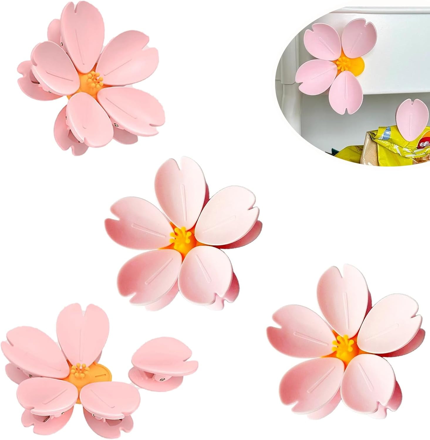 Cherry Blossom Magnetic Bag Clip Set: 5 Petal Clips with Base | Floral ...
