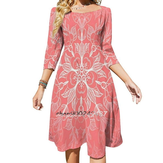 Cherry Blossom Mandala-Coral Sakura Square Neck Dress Sweet Summer ...