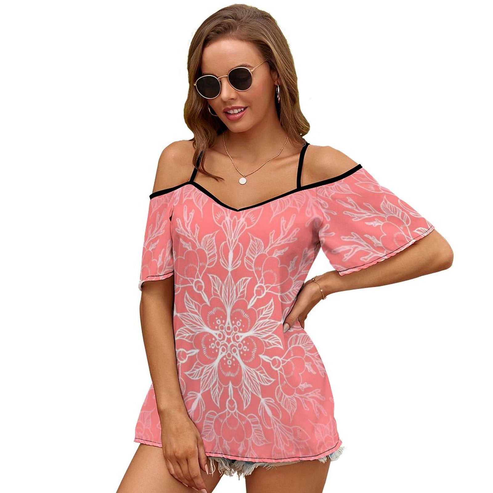 Cherry Blossom Mandala Coral Sakura Womens T Shirt New Fashion Printed