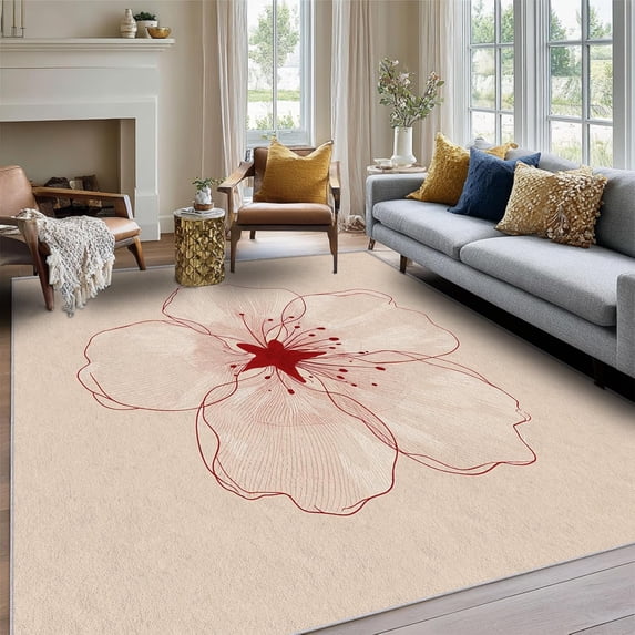 Cherry Blossom Minimalist Floral Area Rug, Modern Design Carpet ...