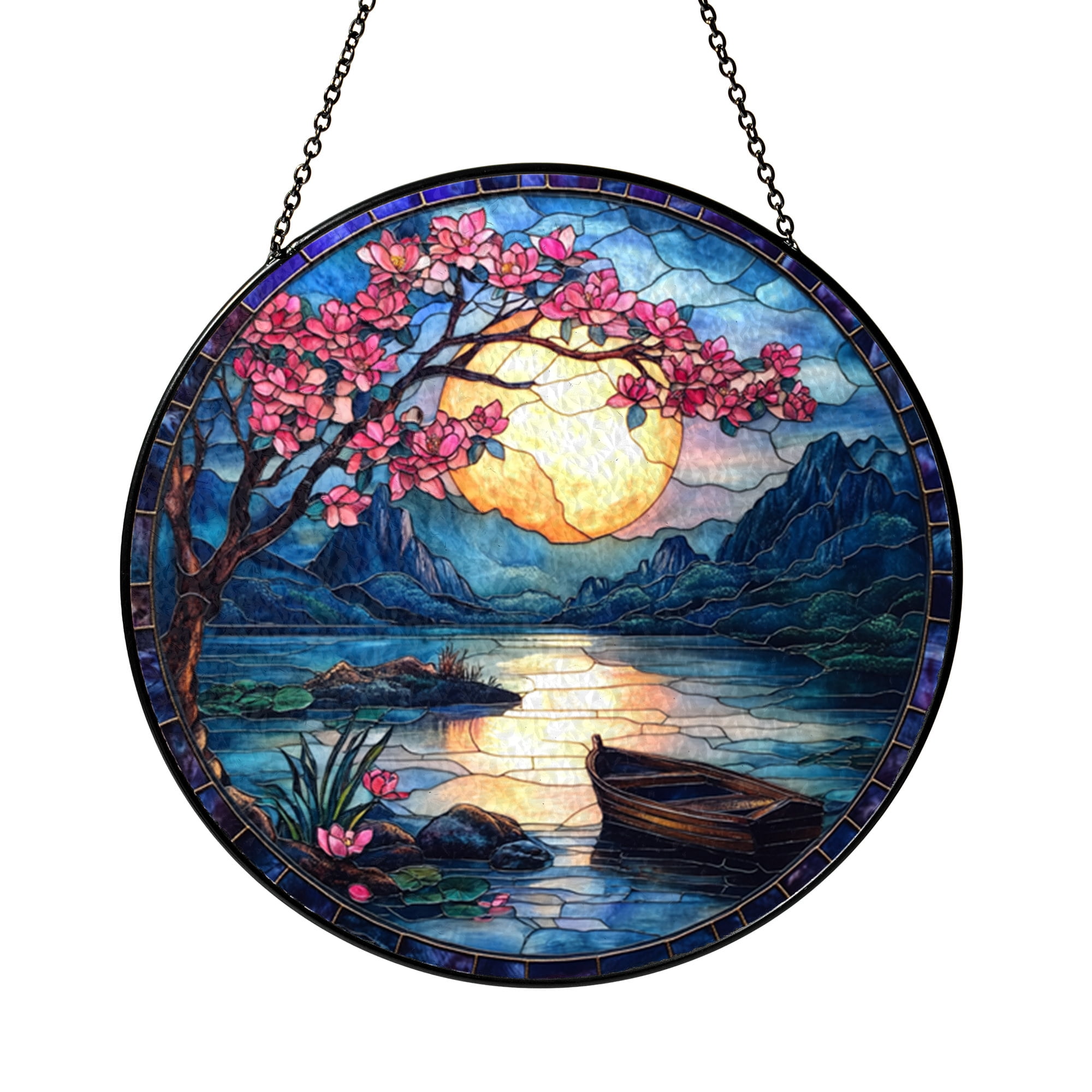 Cherry Blossom Moon Lake Stained Glass Suncatcher – Window Art ...