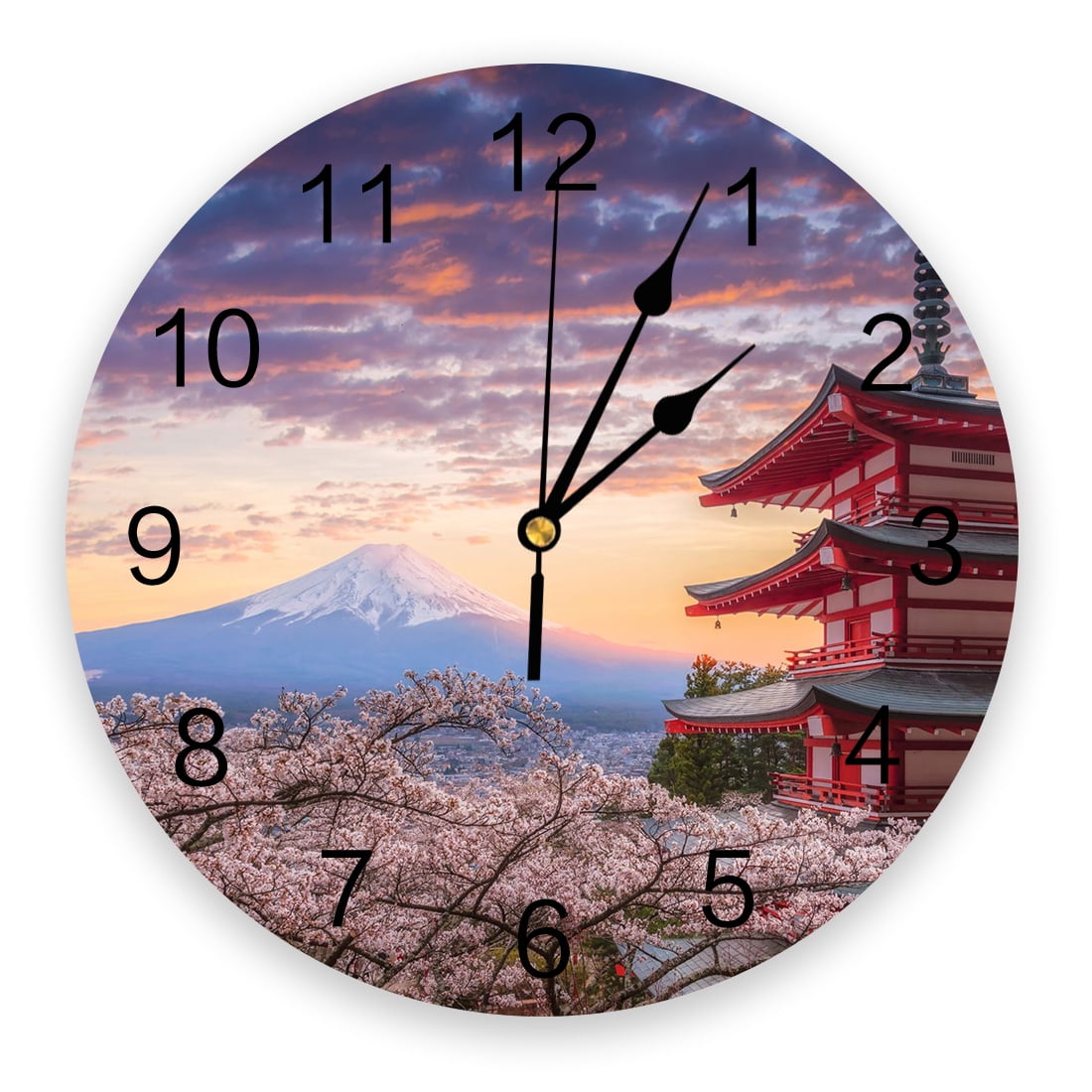 Cherry Blossom Mount Fuji Japan Decorative Round Wall Clock Custom ...