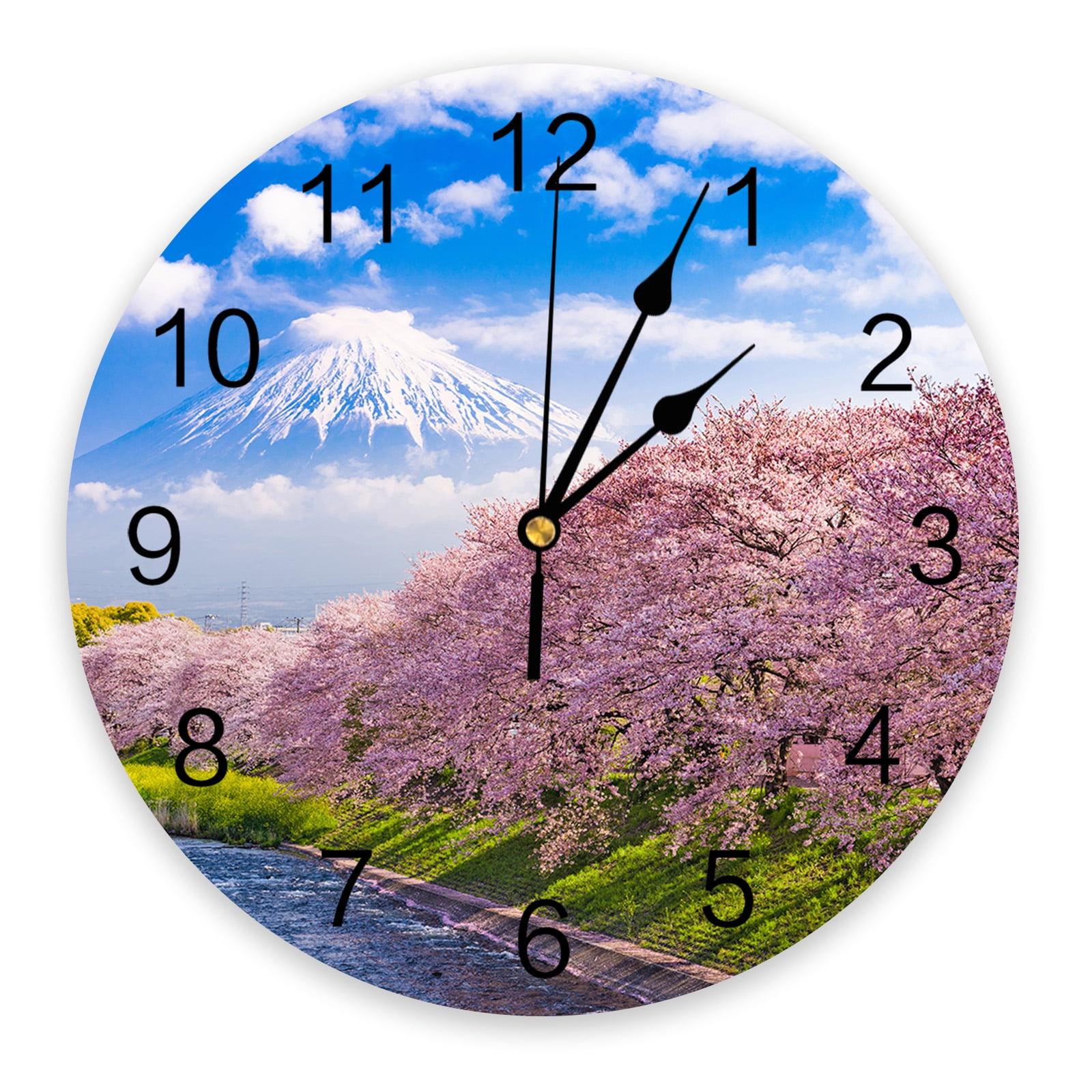 Cherry Blossom Mount Fuji Japan Decorative Round Wall Clock Custom ...