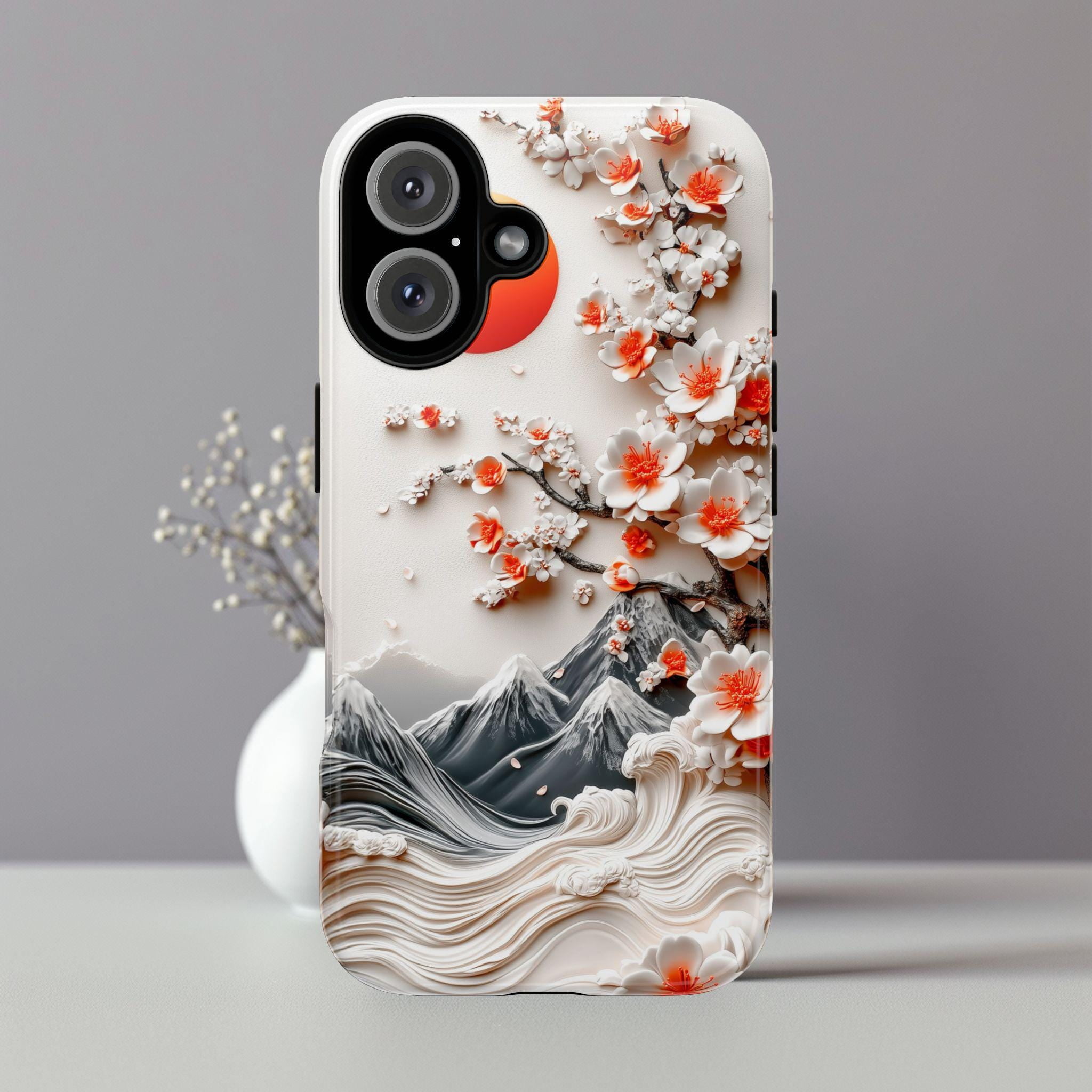 Cherry Blossom Mountain Phone Case with iPhone 17 11 12 13 14 15 16 Pro ...