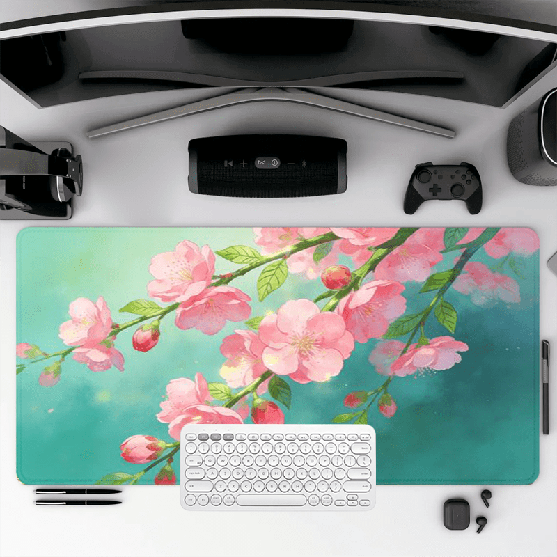 Cherry Blossom Mouse Pad 35.4 x 15.8 inches Rubber Desk Mat with Pink ...