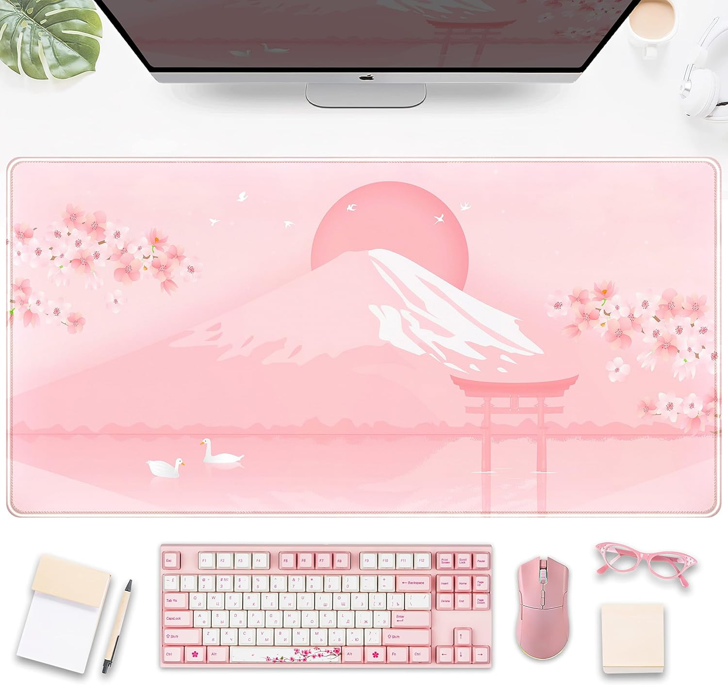 Cherry Blossom Mouse Pad Kawaii Pink Floral Desk Mat, Japanese Pastel ...