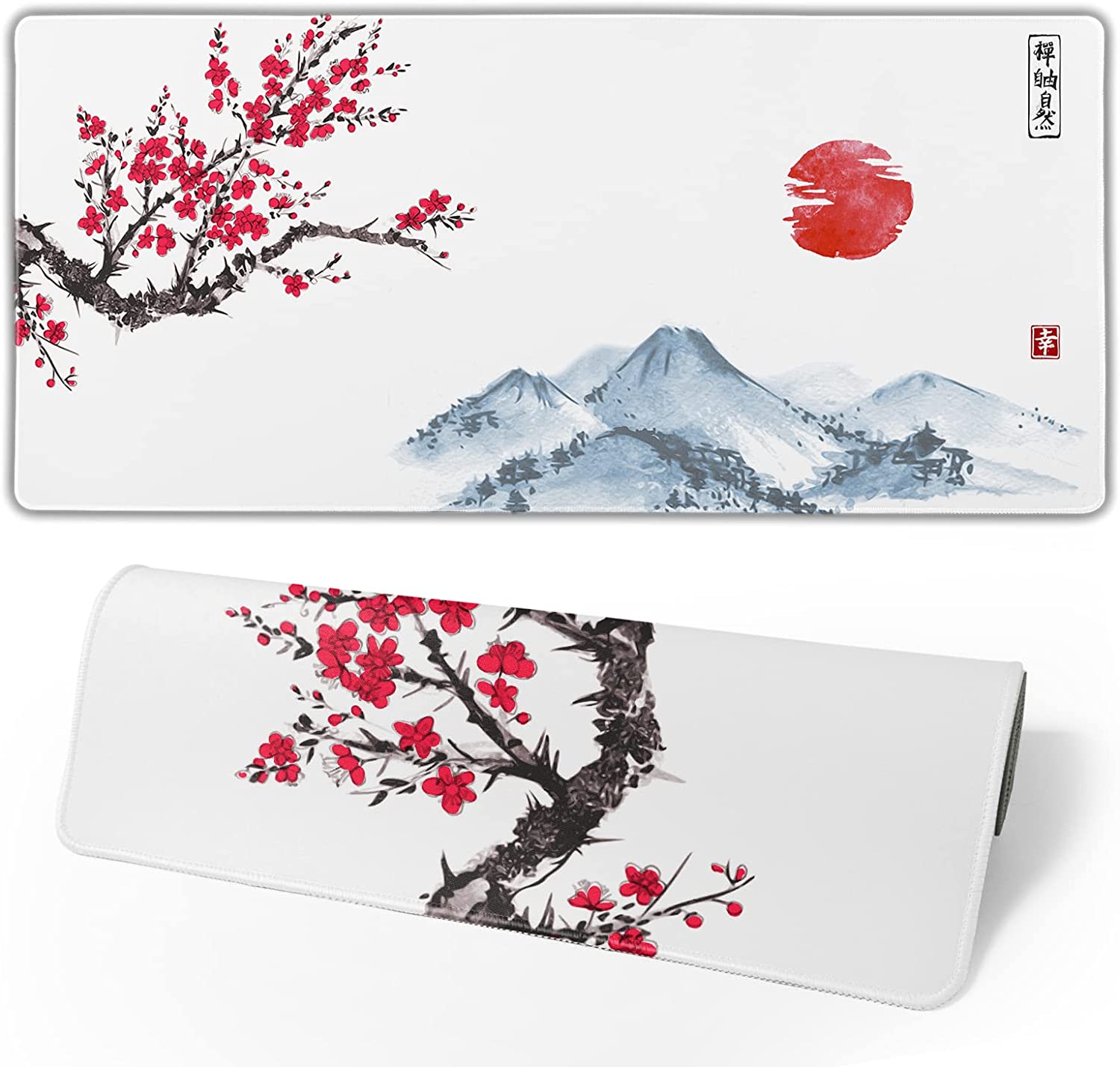 Cherry Blossom Mouse Pad XXL- 35.4×15.74 Inch Pink White Full Desk ...