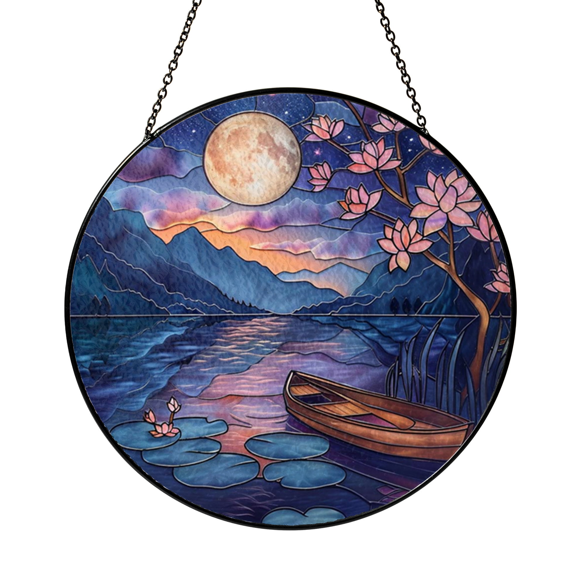 Cherry Blossom Night Scene Glass Style Suncatcher – Window Decor ...