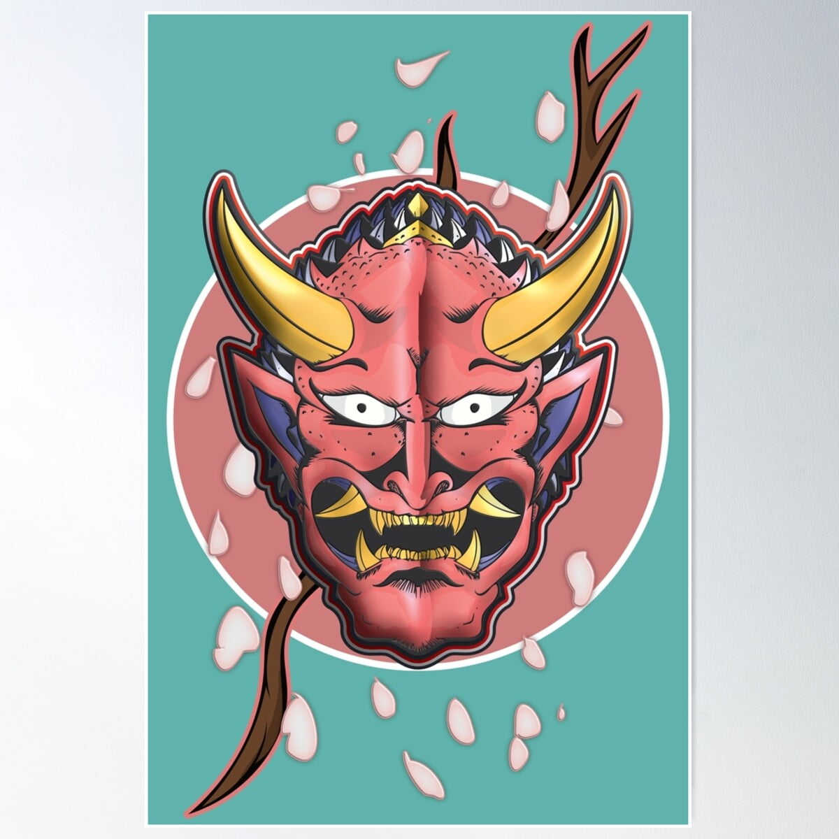 Cherry Blossom Oni Mask Reggie The Edgy Poster Wall Art, Modern Wall ...