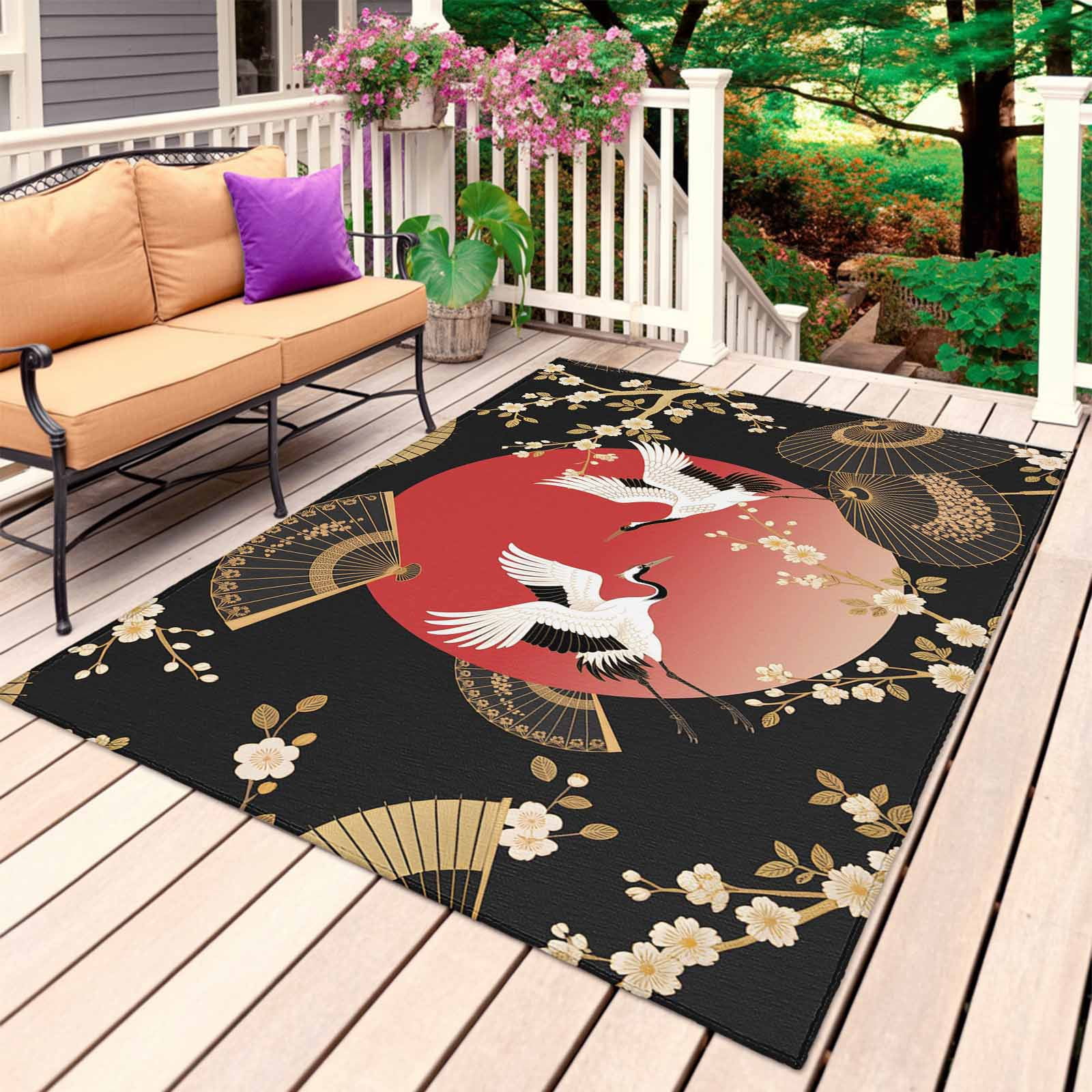Cherry Blossom Outdoor Rug for Patio/Deck/Porch, Non-Slip Large Area ...