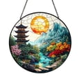 Cherry Blossom Pagoda Round Stained Glass Suncatcher, Decorative ...