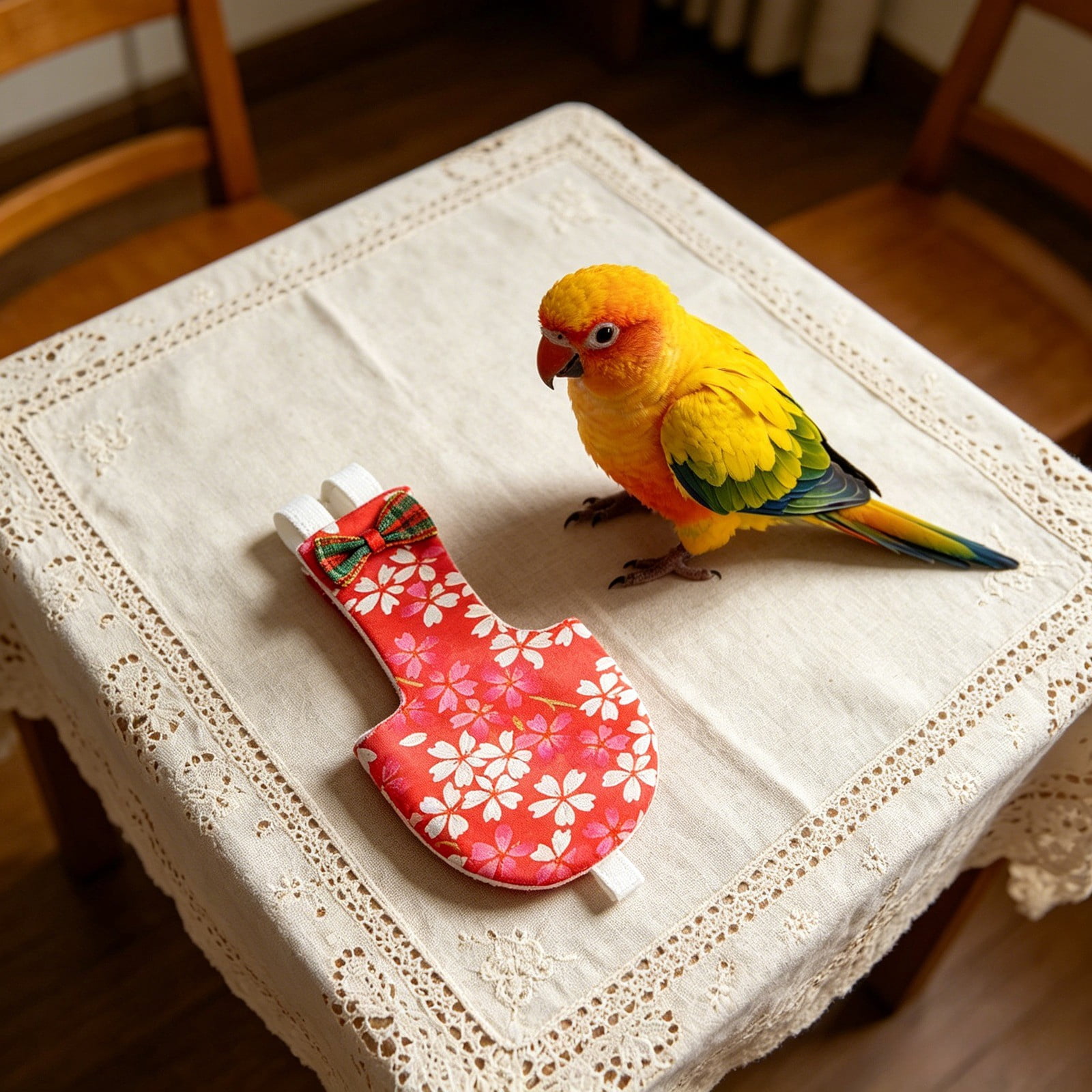 Cherry Blossom Parrot Diaper Flight Suit, Adjustable Bird Waste Catcher ...