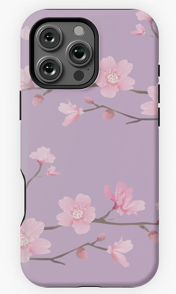 Cherry Blossom Pastel Purple Phone Case Compatible with iPhone 11 to 16 ...