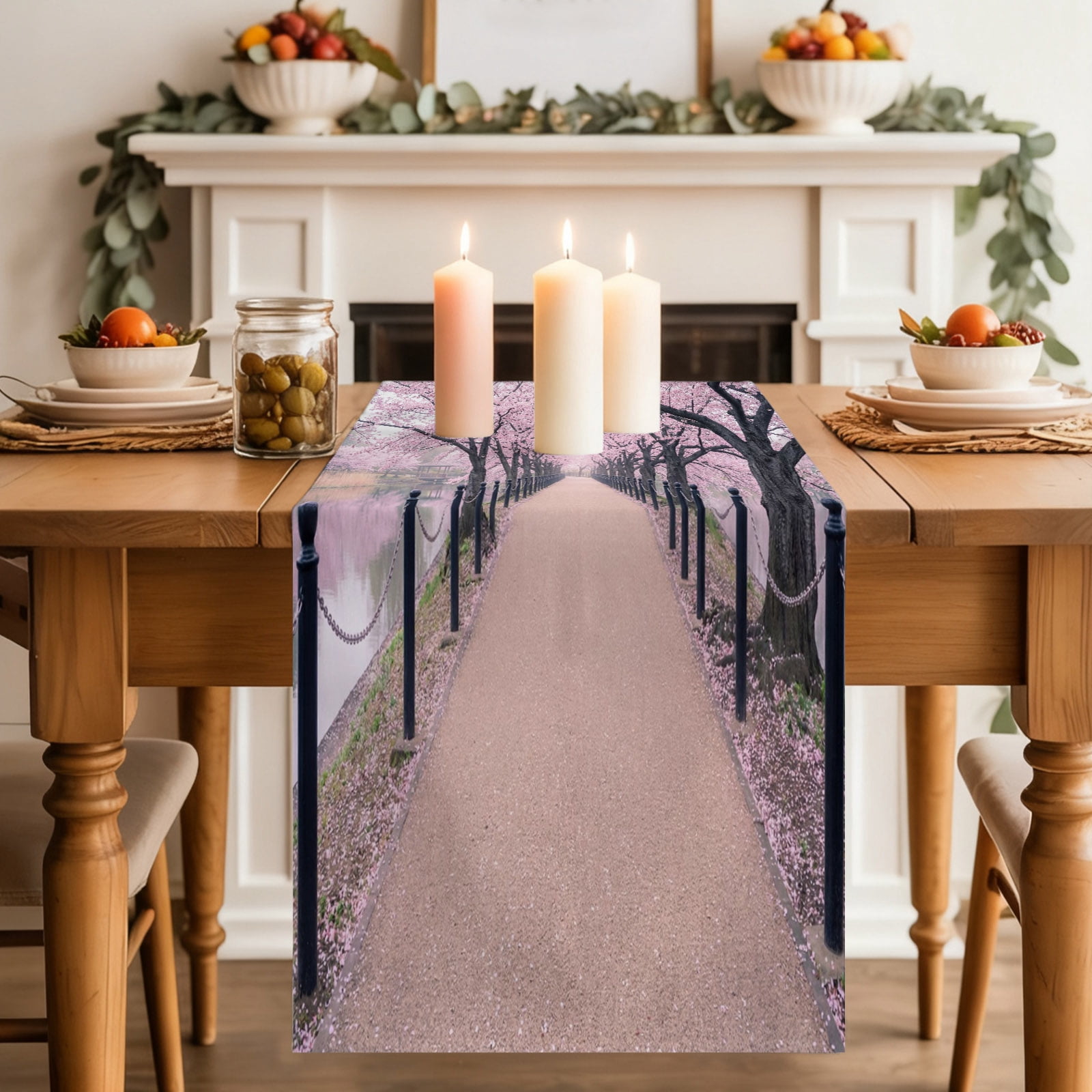 Cherry Blossom Path Dining Table Runner, Spring Dreamy Pink Flower Park ...