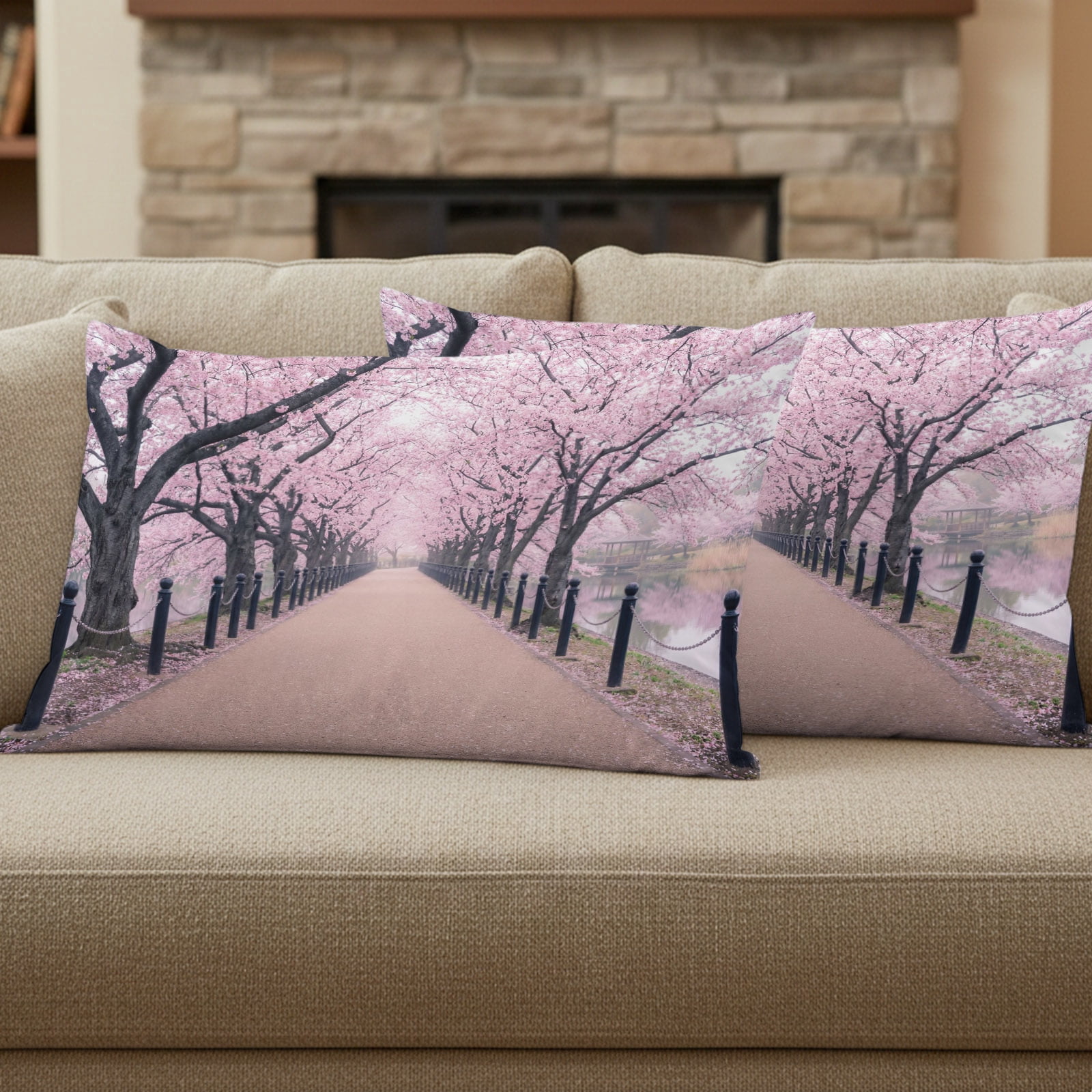 Cherry Blossom Path Pillow Covers Set of 2, Spring Dreamy Pink Flower ...