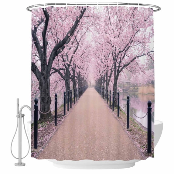 Cherry Blossom Path Shower Curtain for Bathroom, Spring Dreamy Pink ...