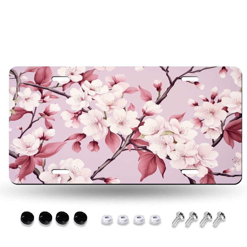 Cherry Blossom Pattern on a Light Purple Background License Plate Frame ...