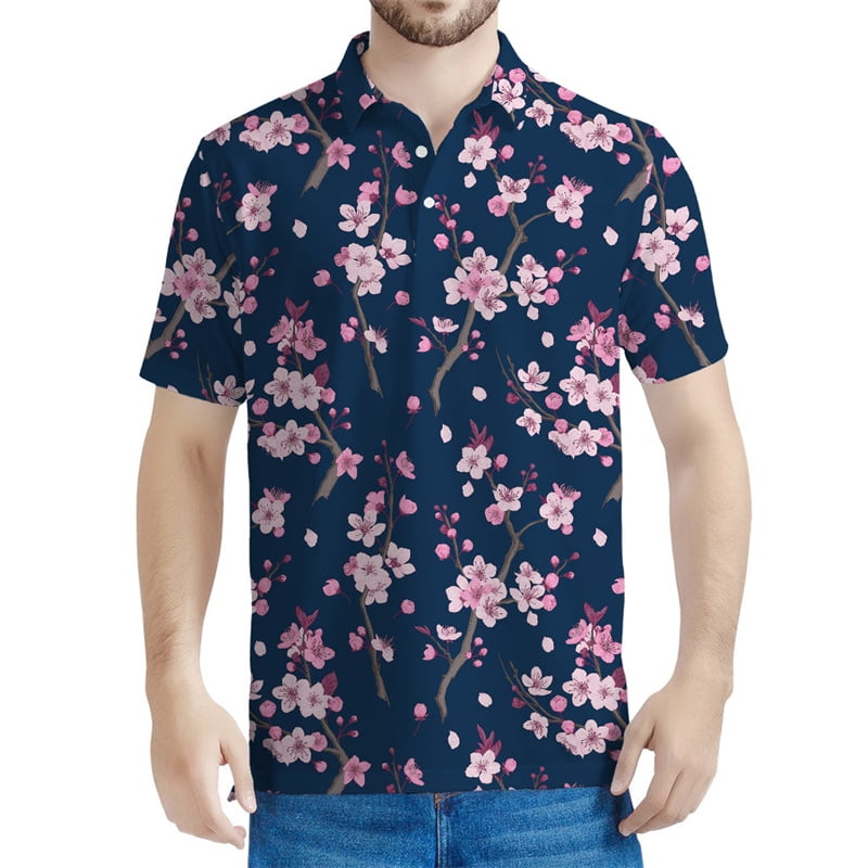 Cherry Blossom Pattern Polo Shirt Men Fashion Summer 3D Printed Fruit ...