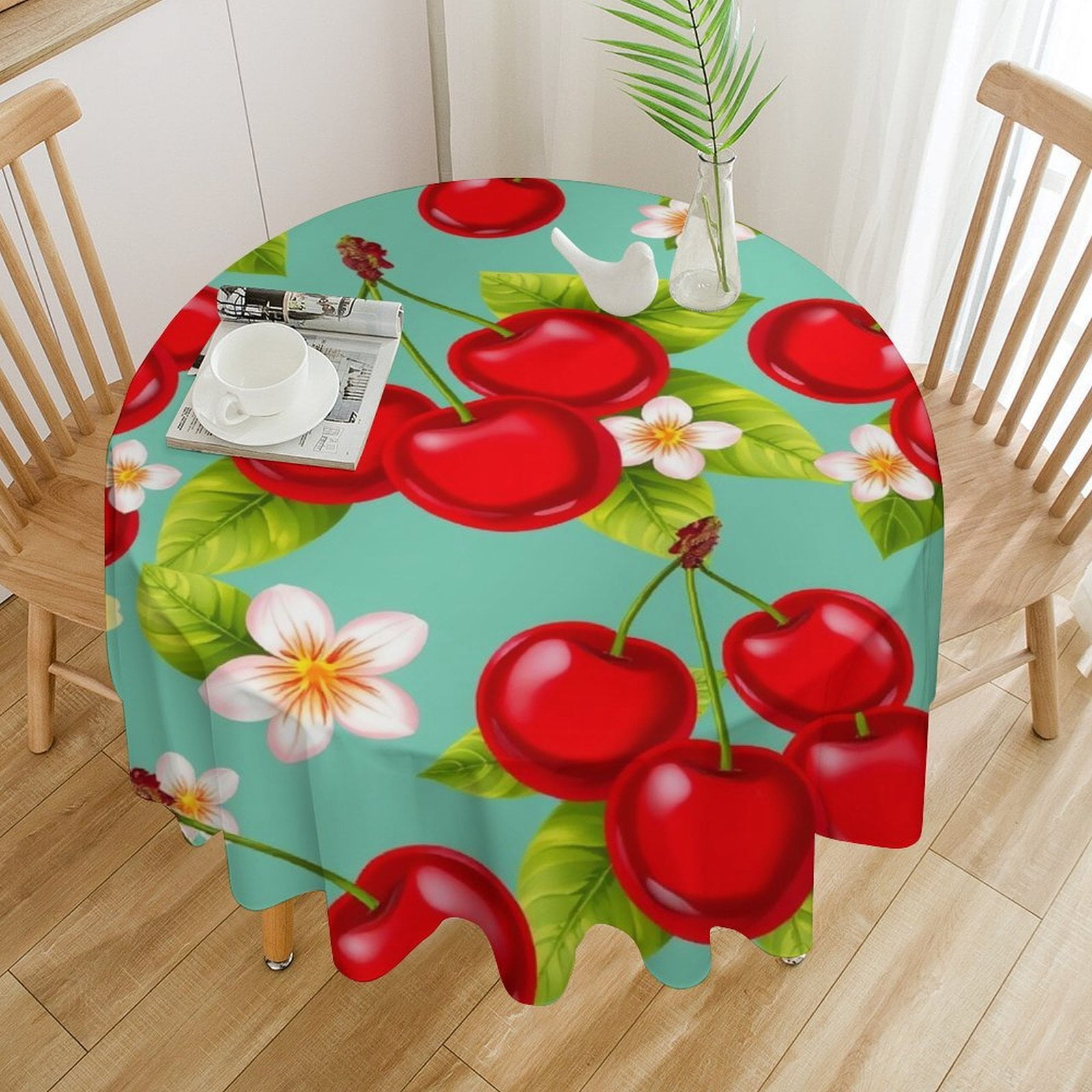 Cherry Blossom Pattern Round Tablecloths Circular Table Cover Washable ...