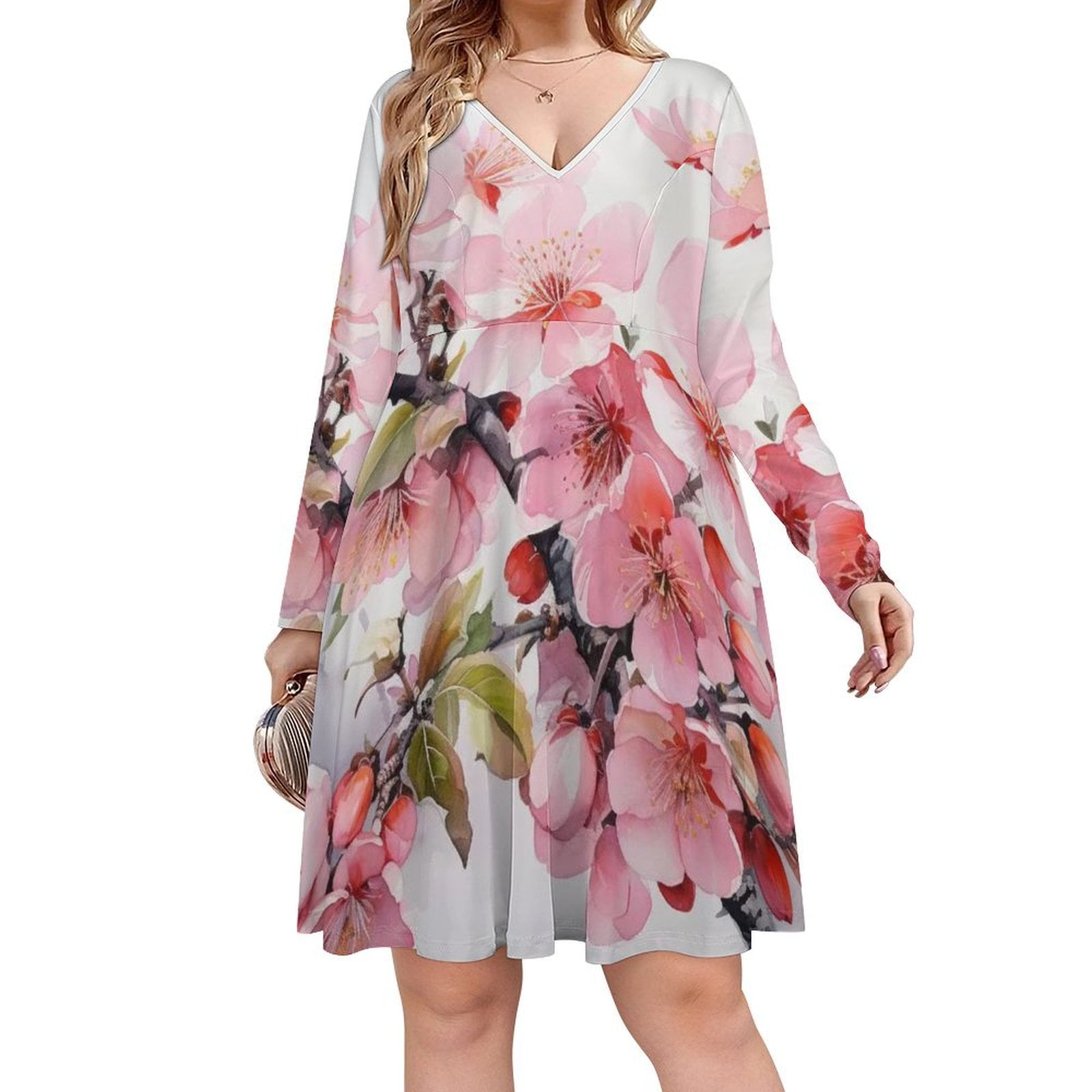 Cherry Blossom Pink (3) Long Sleeve Dresses For Women Vintage Elegant ...