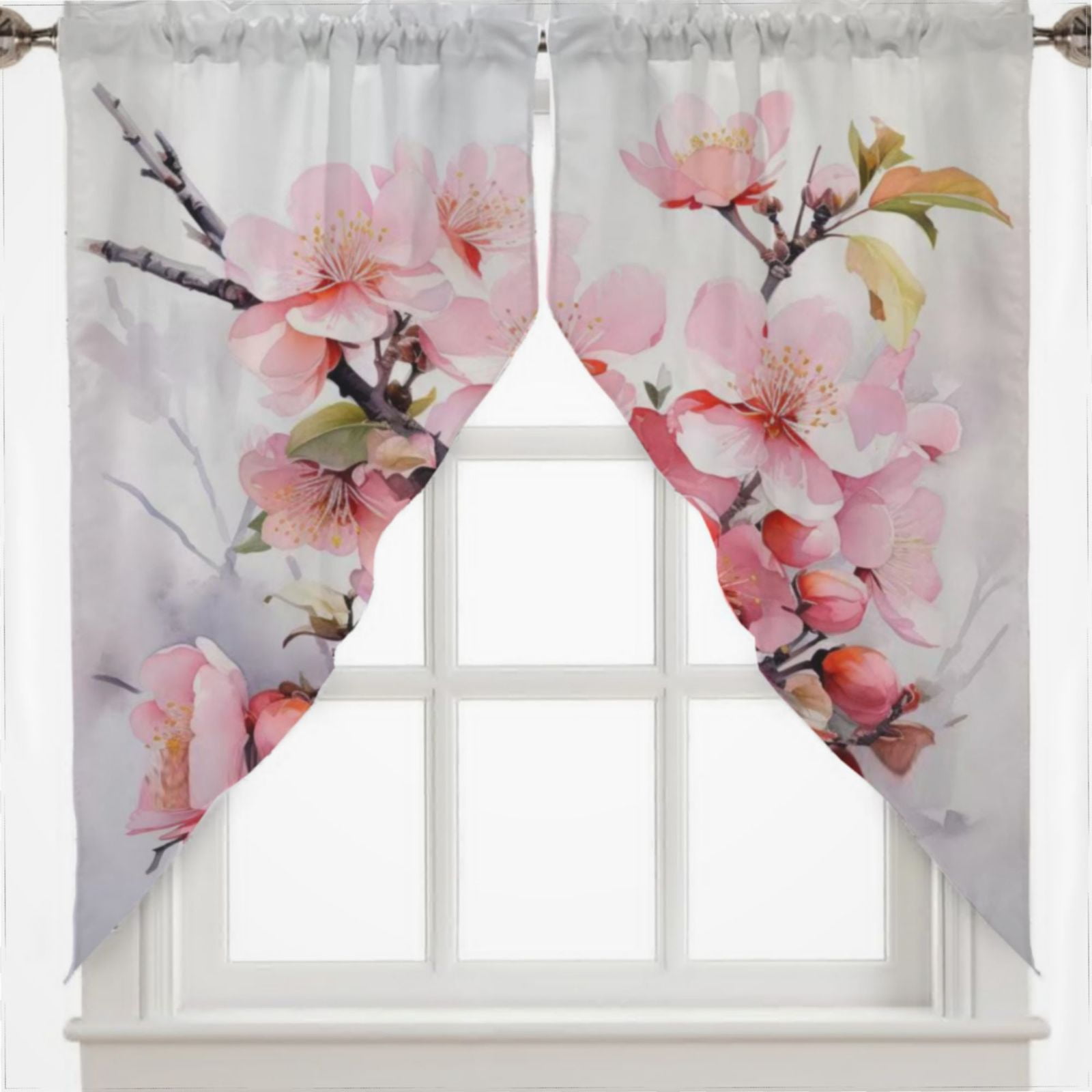 Cherry Blossom Pink (3) Swag Valances For Windows 2 Pack For Kitchen ...