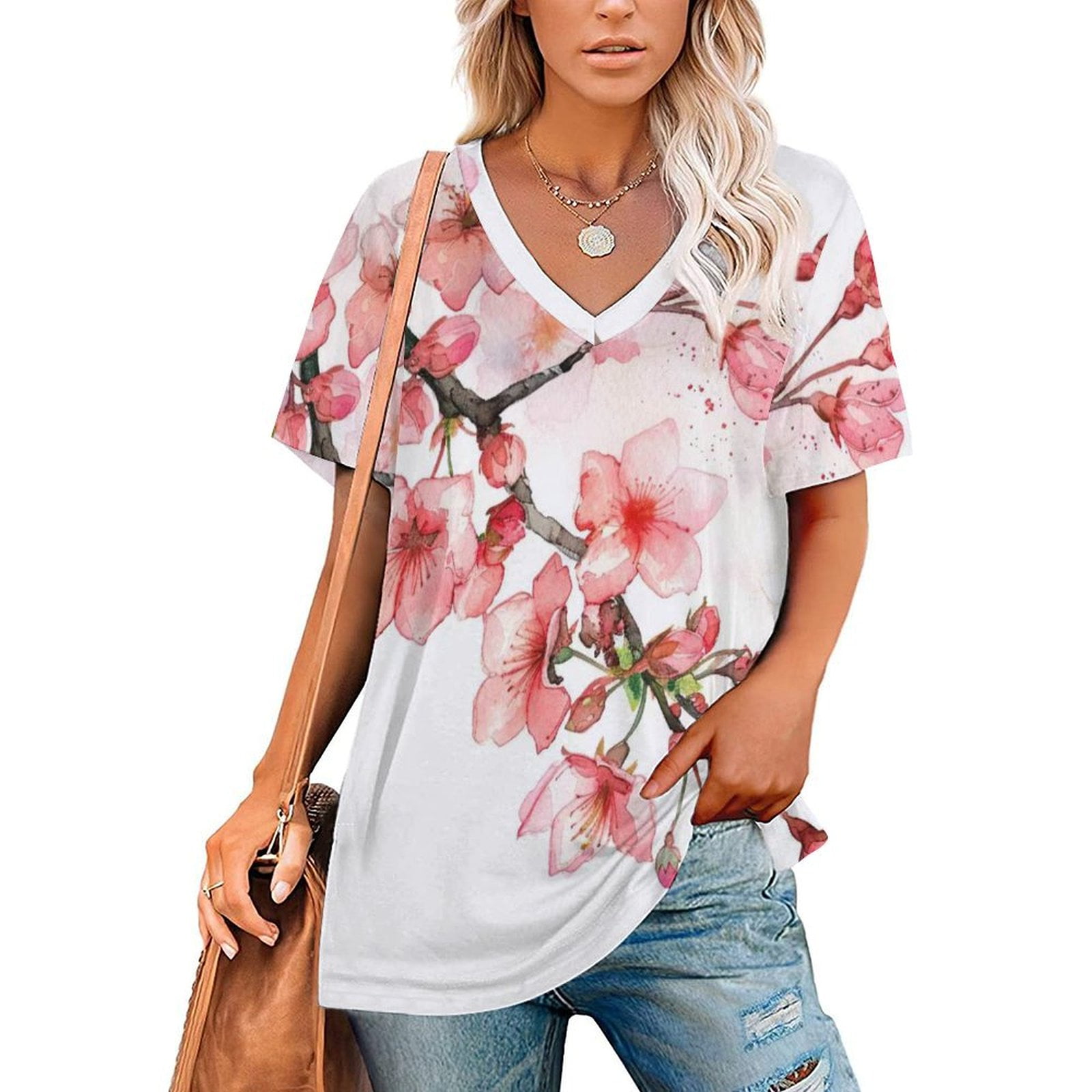 Cherry Blossom Pink (4) T-Shirts Female Short Sleeve Loose Tshirt ...