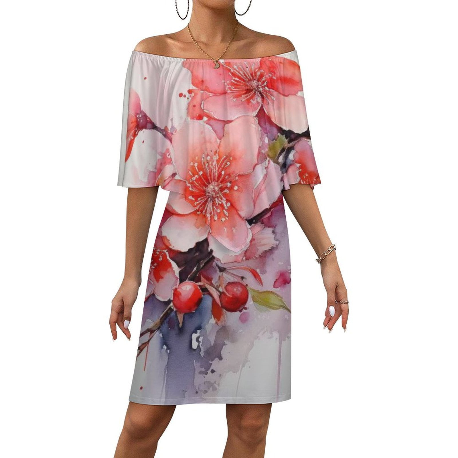 Cherry Blossom Pink (5) Women's Off The Shoulder Ruffles Summer Wedding ...