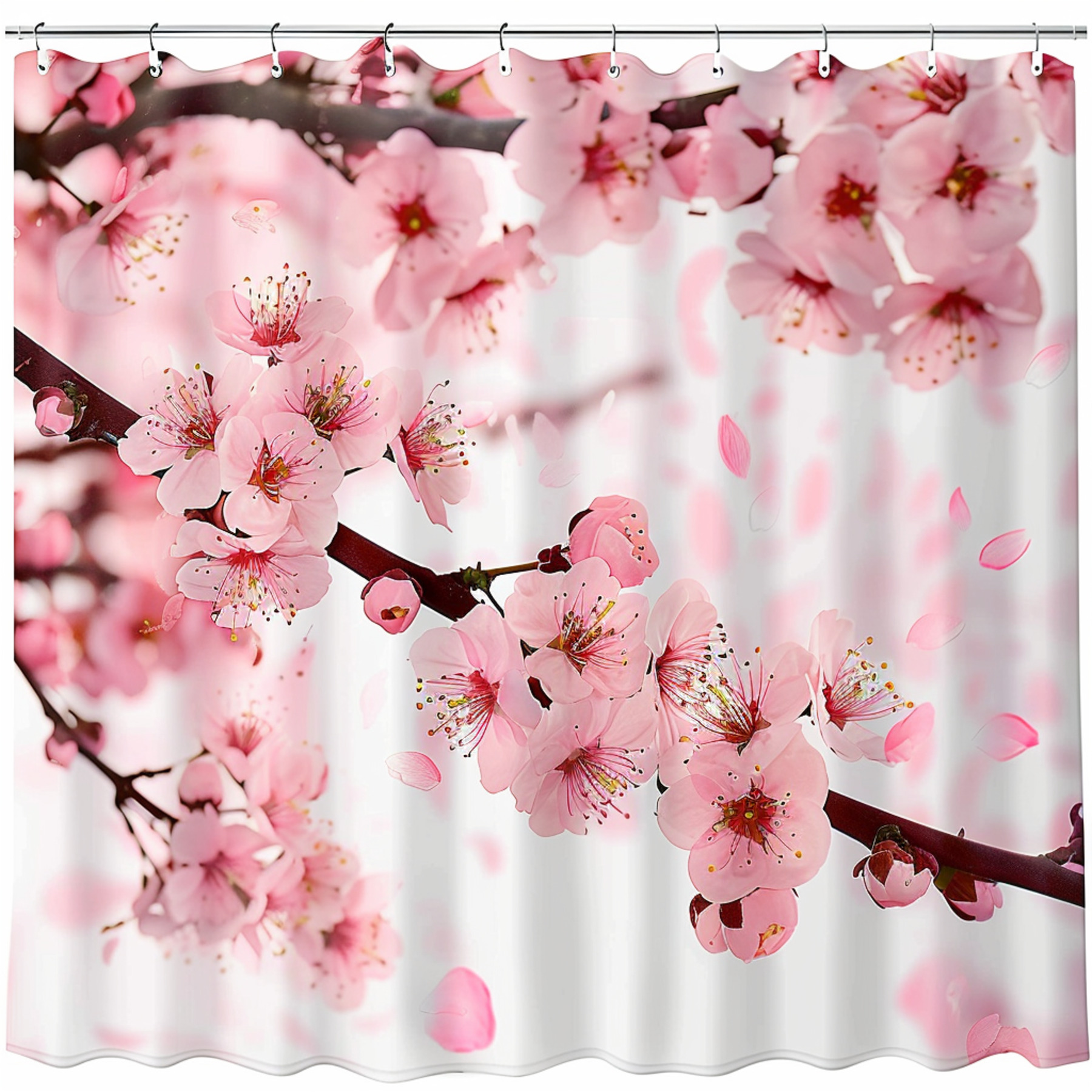 Cherry Blossom Pink Floral Shower Curtain Set Nature Inspired Bathroom