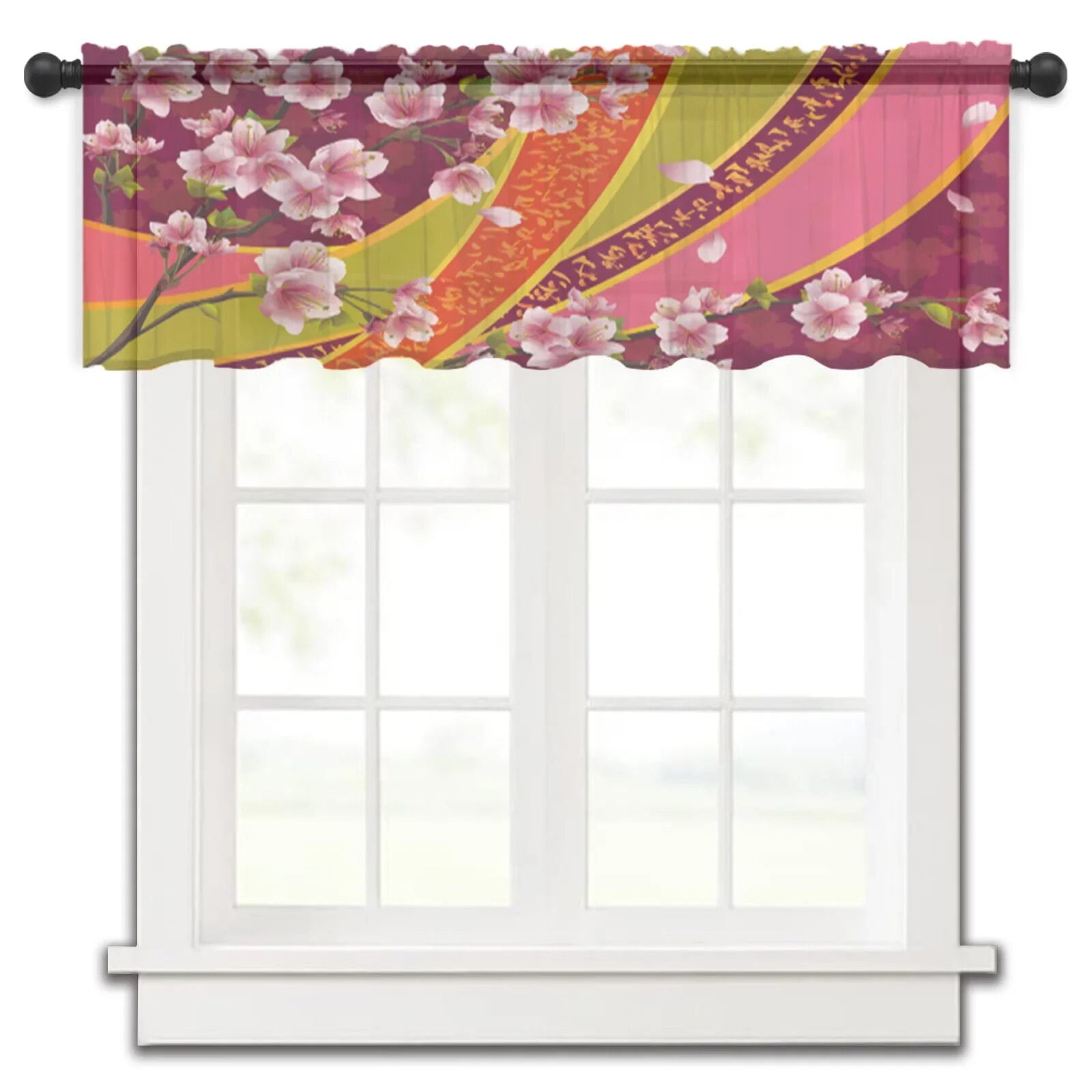 Cherry Blossom Pink Flower Kitchen Small Window Curtain Tulle Sheer ...
